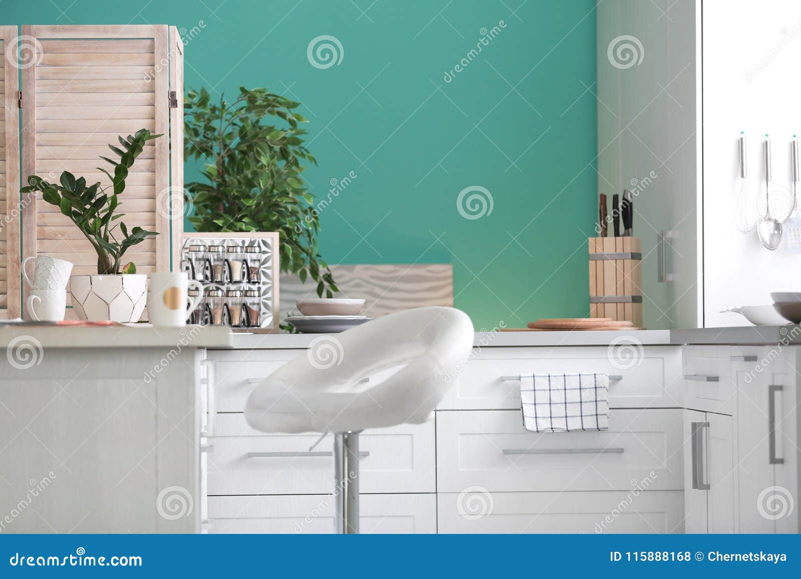 Stylish Kitchen Interior Setting Idea for Home Design Stock Photo ...