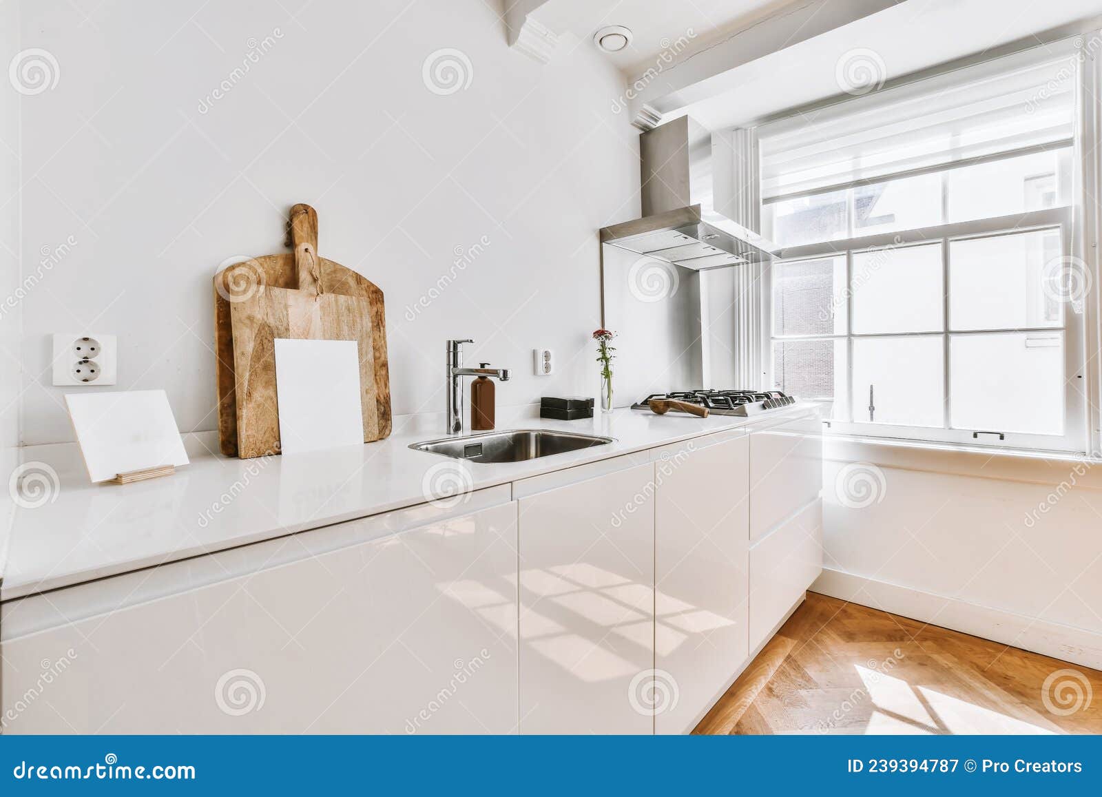 Stylish Kitchen with a Snow-white Kitchen Set Stock Image - Image of ...