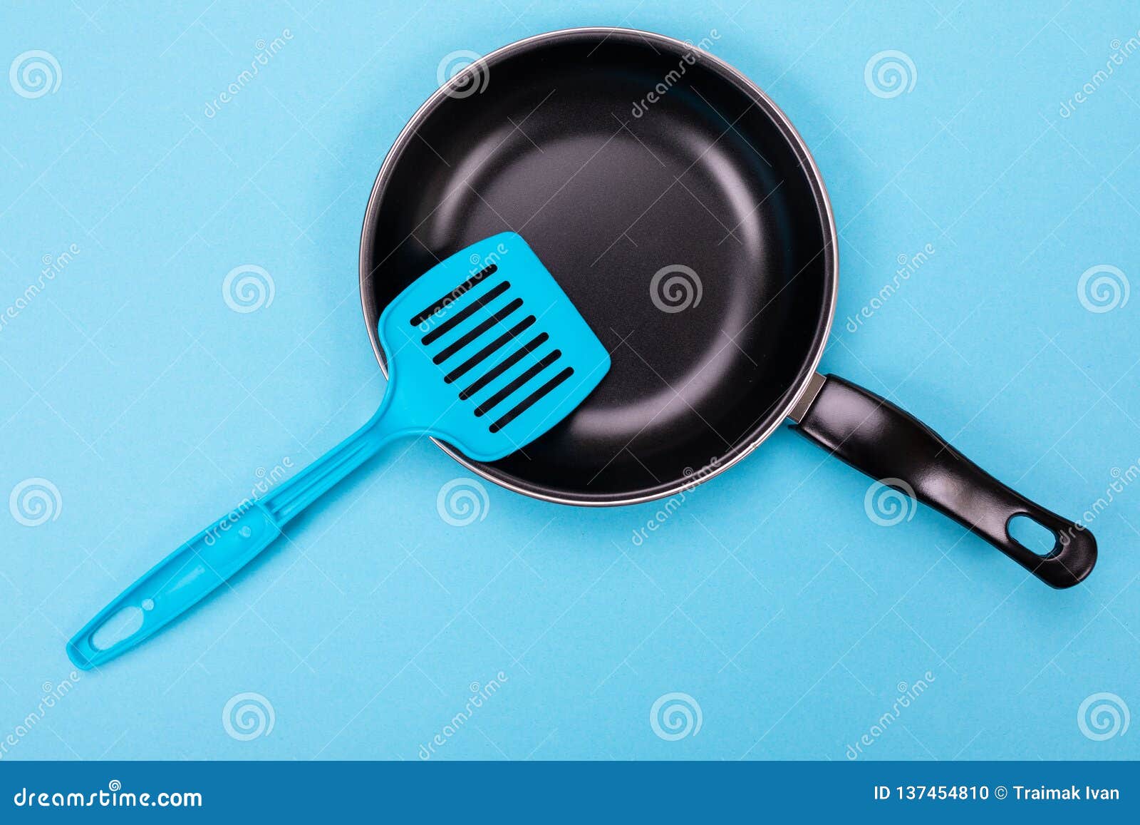 Kitchen Utensils Isolated on Blue Background Stock Photo - Image of ...