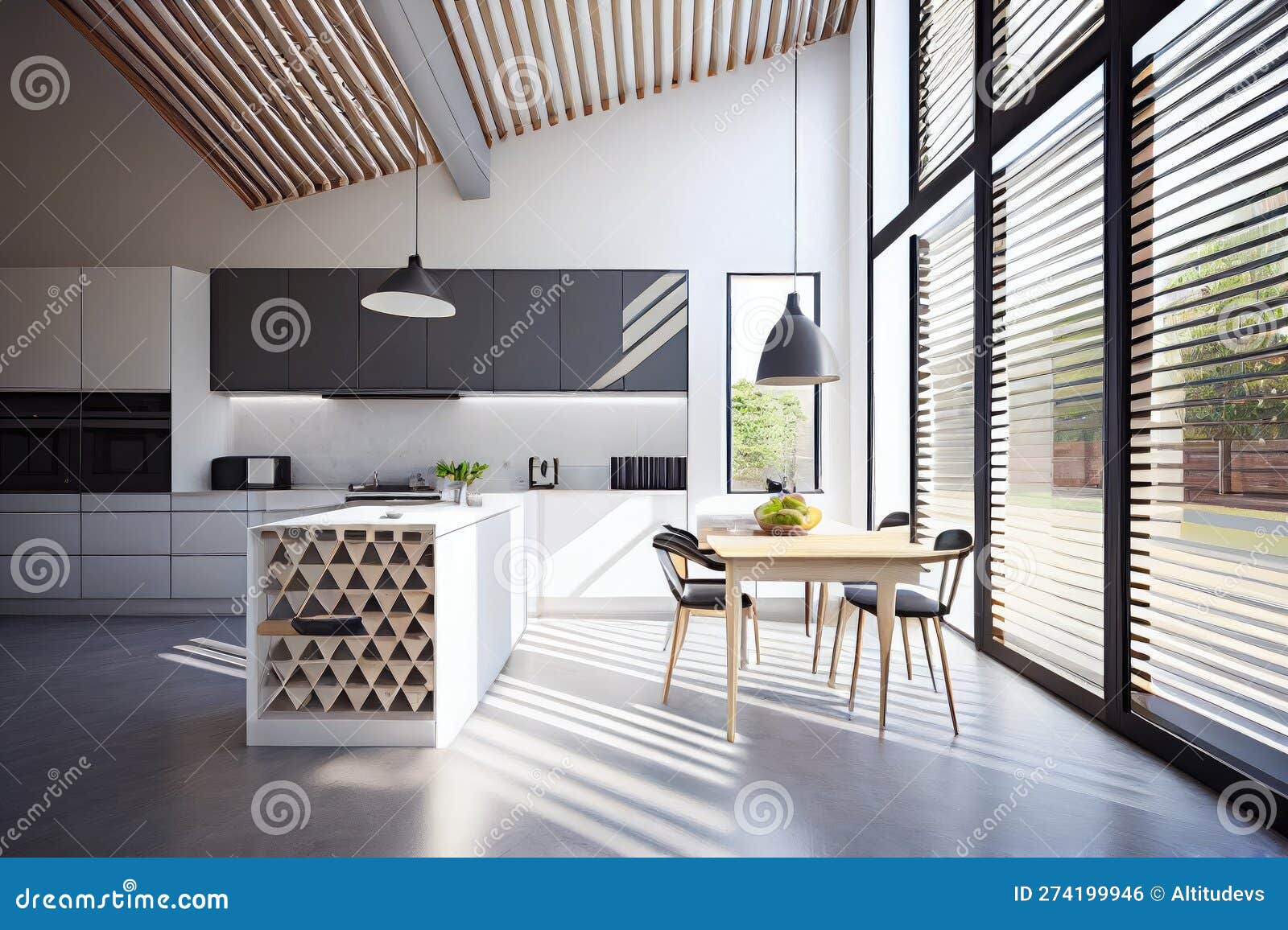 Stylish Kitchen with Window Louvers, Open To View the Sleek and Modern ... Stylish Kitchen with Window Louvers, Open To View the Sleek and Modern ...