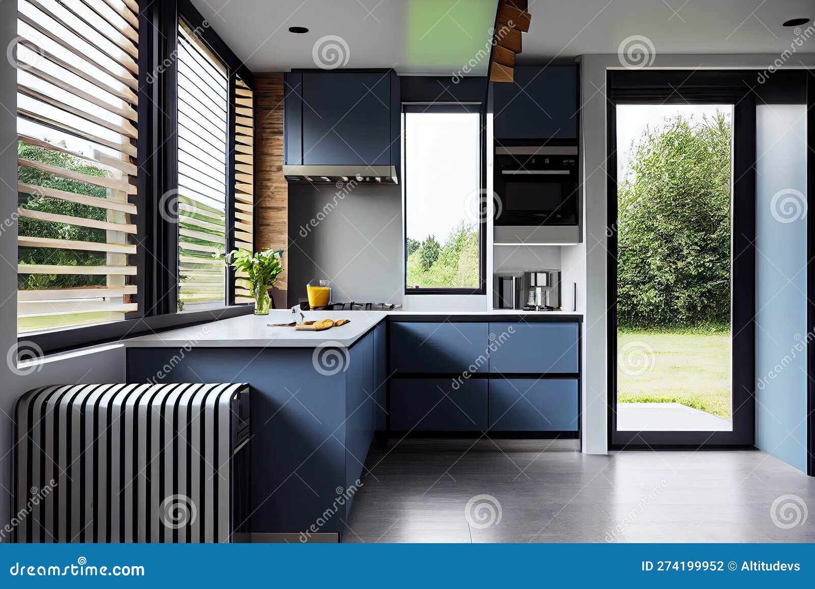 Stylish Kitchen with Window Louvers, Open To View the Sleek and Modern ... Stylish Kitchen with Window Louvers, Open To View the Sleek and Modern ...