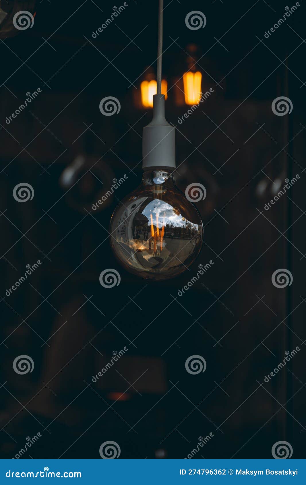 Stylish Light Bulbs in the Cafe Stock Photo - Image of interior ...