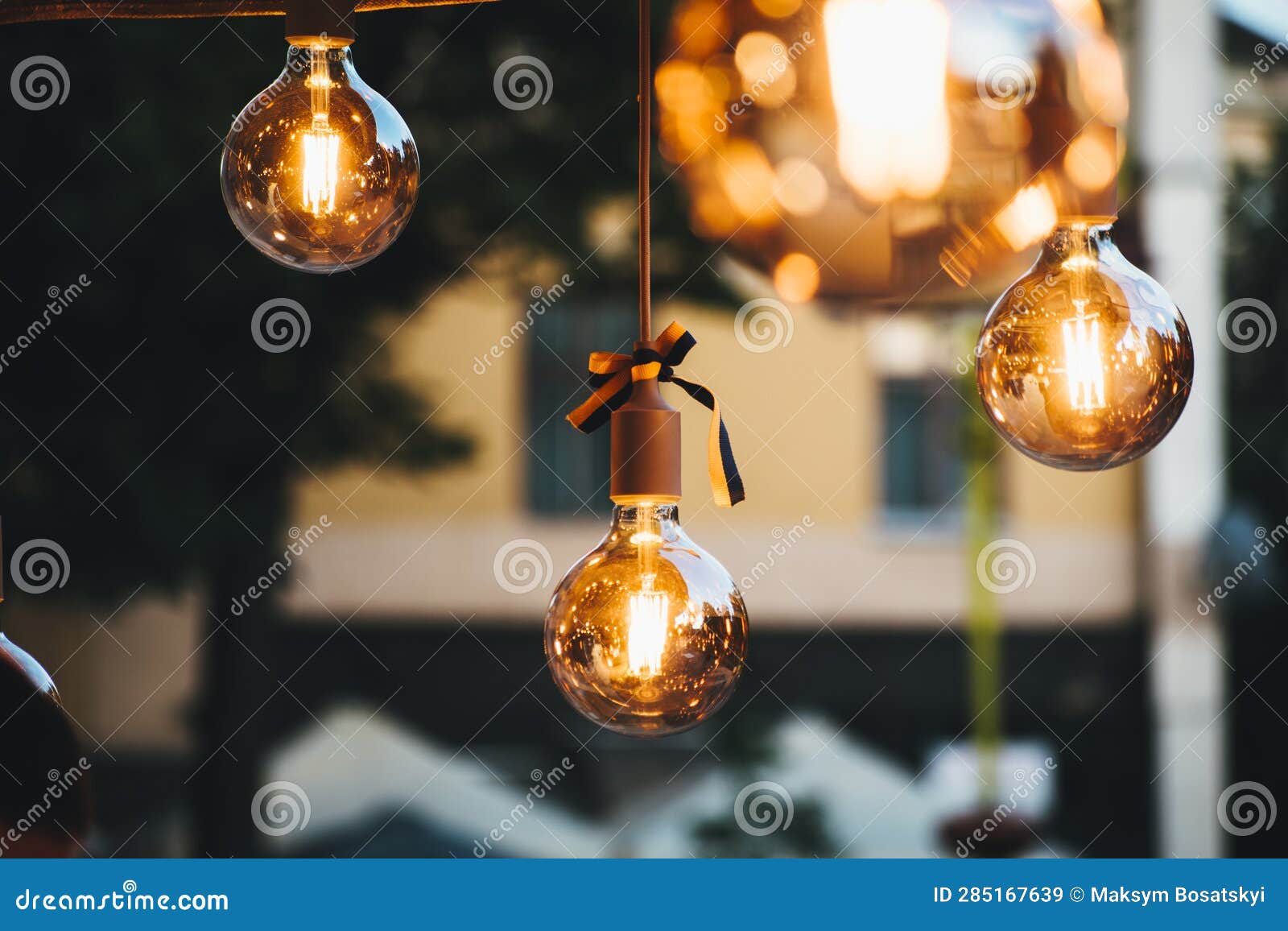 Stylish Light Bulbs in the Cafe Stock Image - Image of minimalism ...