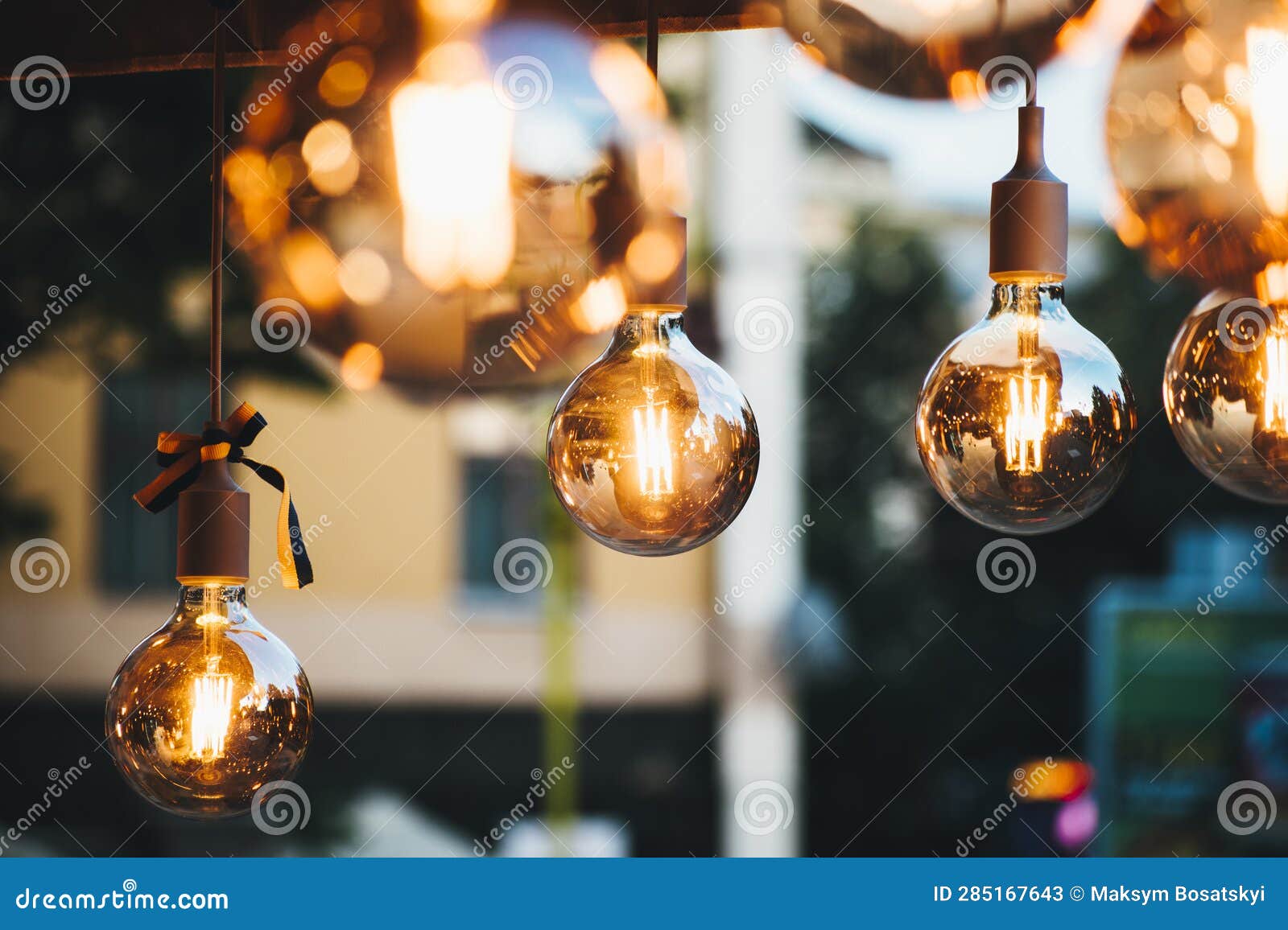 Stylish Light Bulbs in the Cafe Stock Image - Image of lamp ...