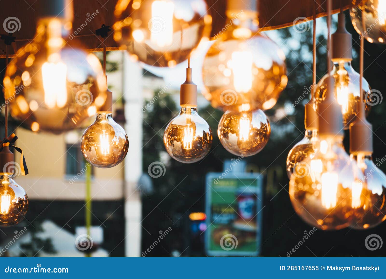 Stylish Light Bulbs in the Cafe Stock Image - Image of electricity ...