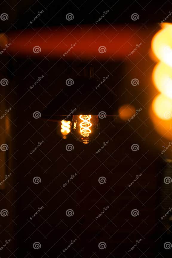 Stylish Light Bulbs in the Cafe Stock Image - Image of retro ...