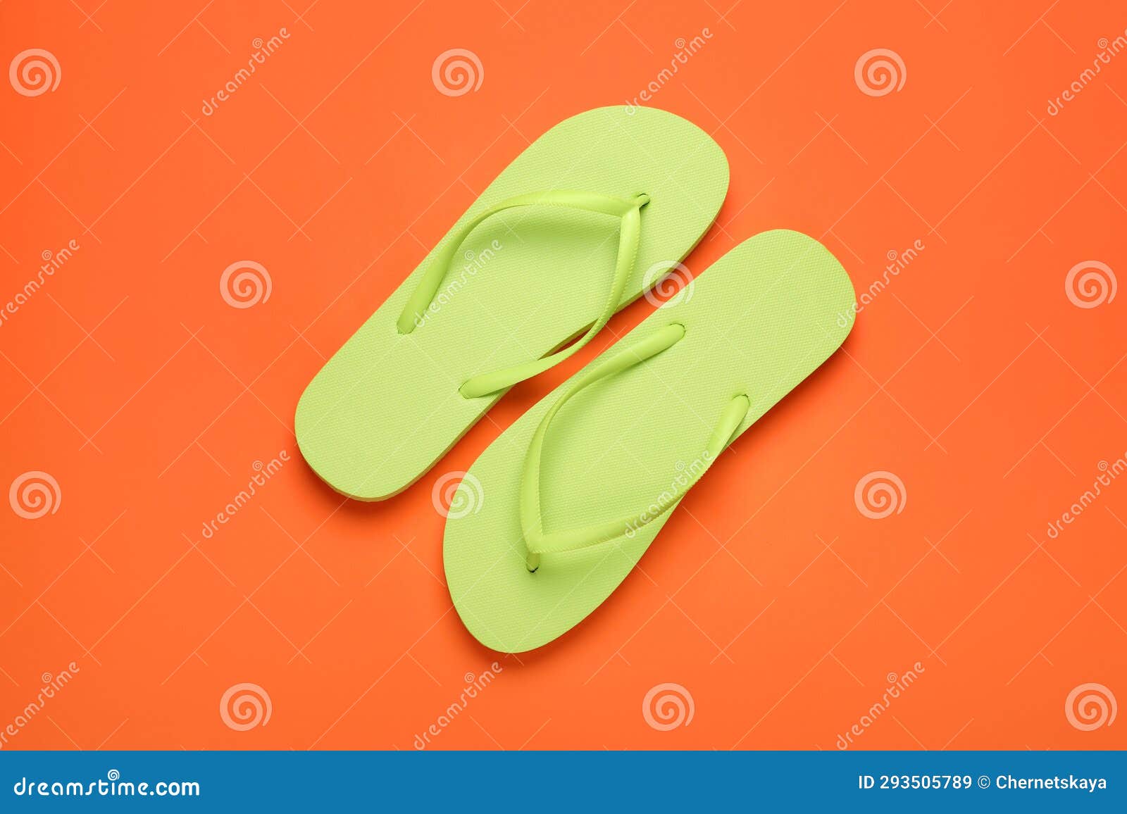 Stylish Light Green Flip Flops on Orange Background, Top View Stock ...