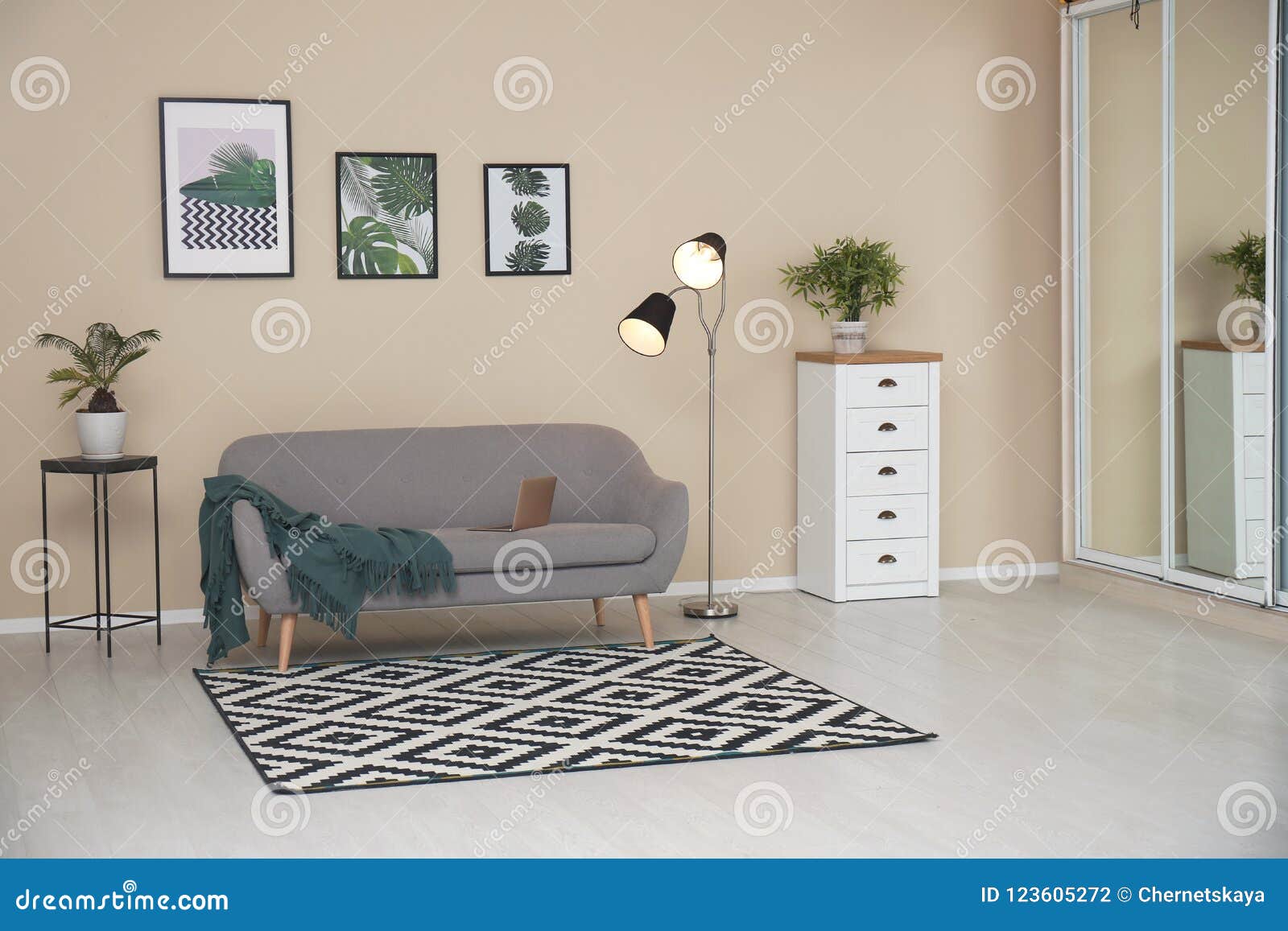 Stylish Light Room Interior with Comfortable Sofa Stock Photo - Image ...