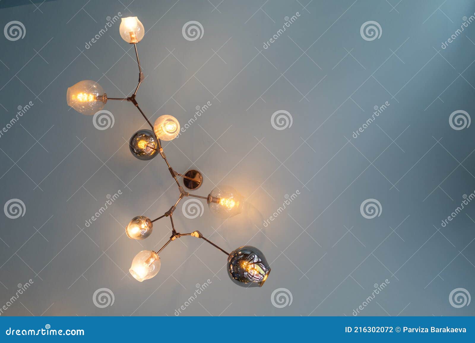 Stylish Lights on Gray Ceiling Stock Photo - Image of object, shape ...
