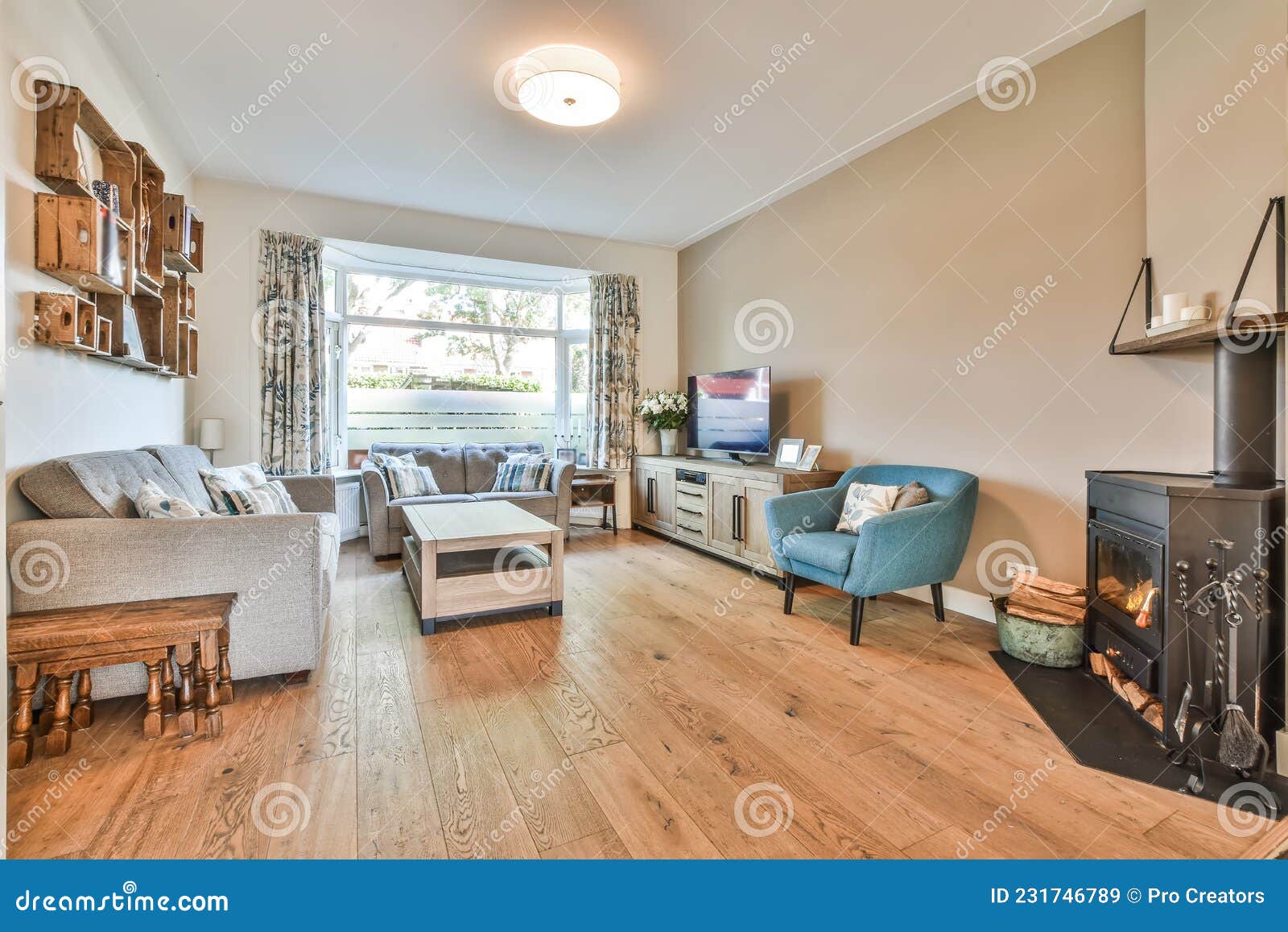 Stylish living room stock image. Image of interior, comfortable - 231746789