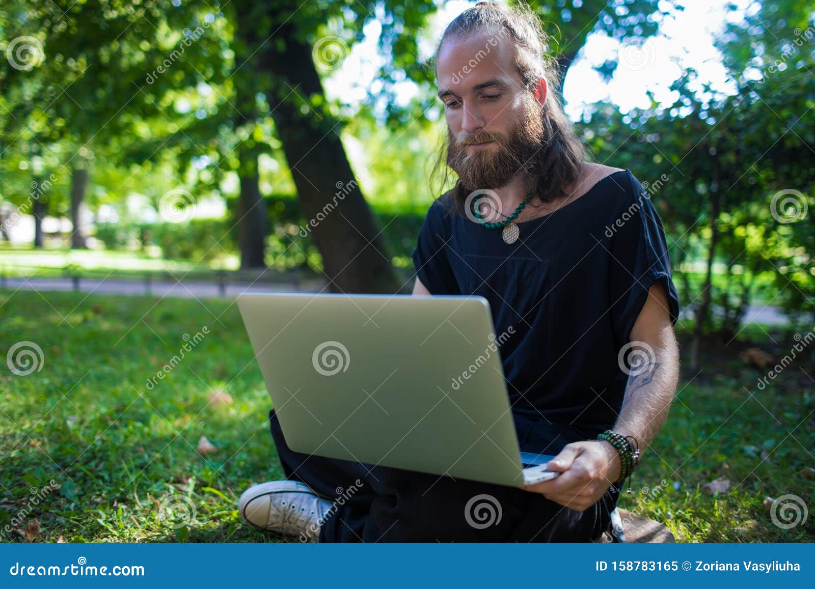 Stylish Man Blogger Using Notebook for Creating Article Stock Image ...