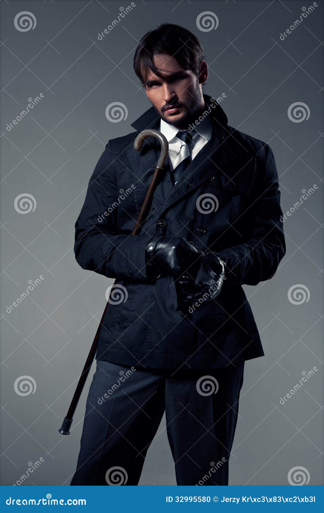 Stylish man with cane stock photo. Image of couture, male - 32995580
