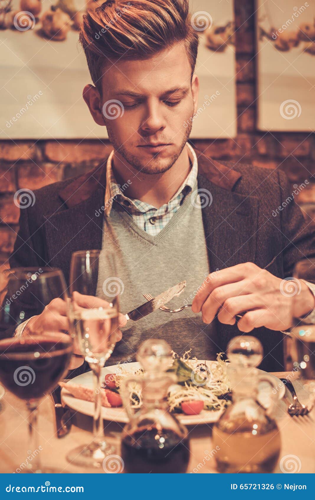 Stylish Man Eating at Restaurant. Stock Photo - Image of friendship ...