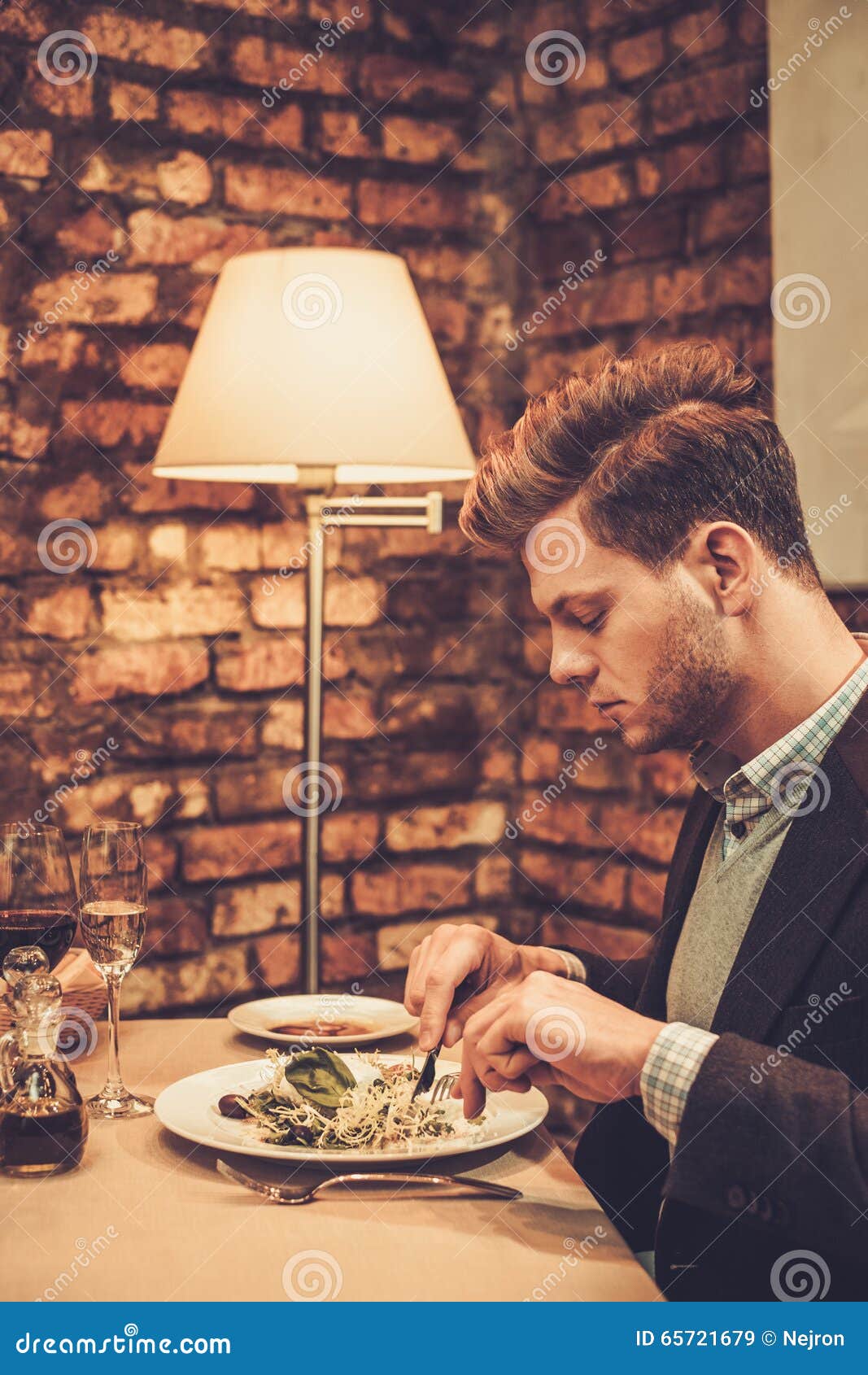 Stylish Man Eating at Restaurant. Stock Image - Image of dinner ...