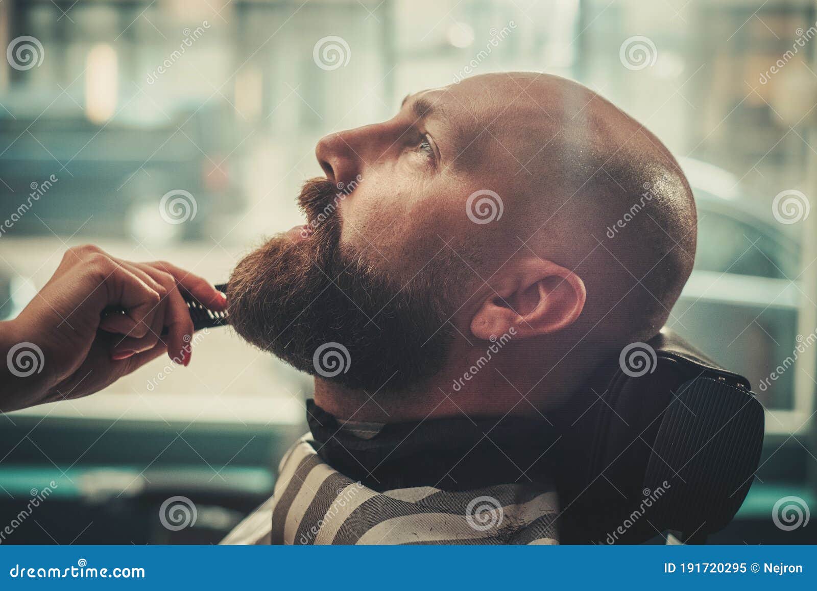 Stylish Man Gets Ready for Beard Cutting. Stock Image - Image of ...