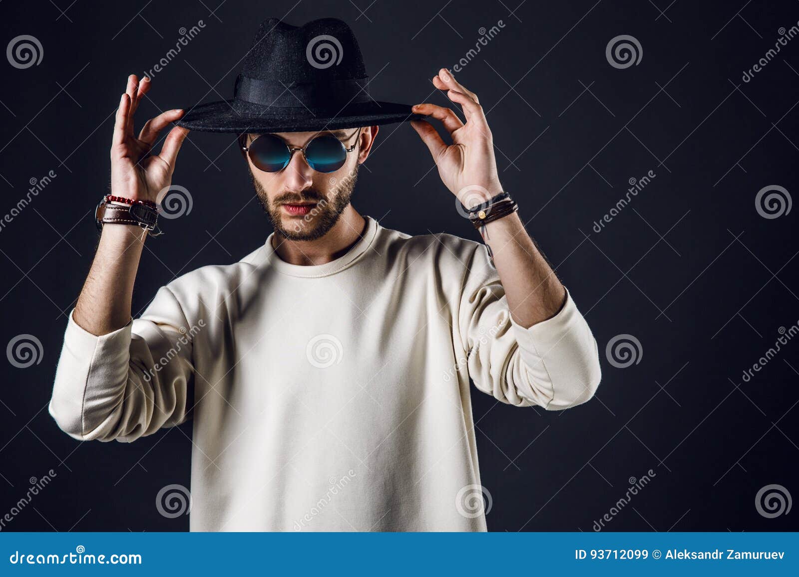 Stylish Man In Hat And Sunglasses Stock Image Image Of Expression Lifestyle 93712099