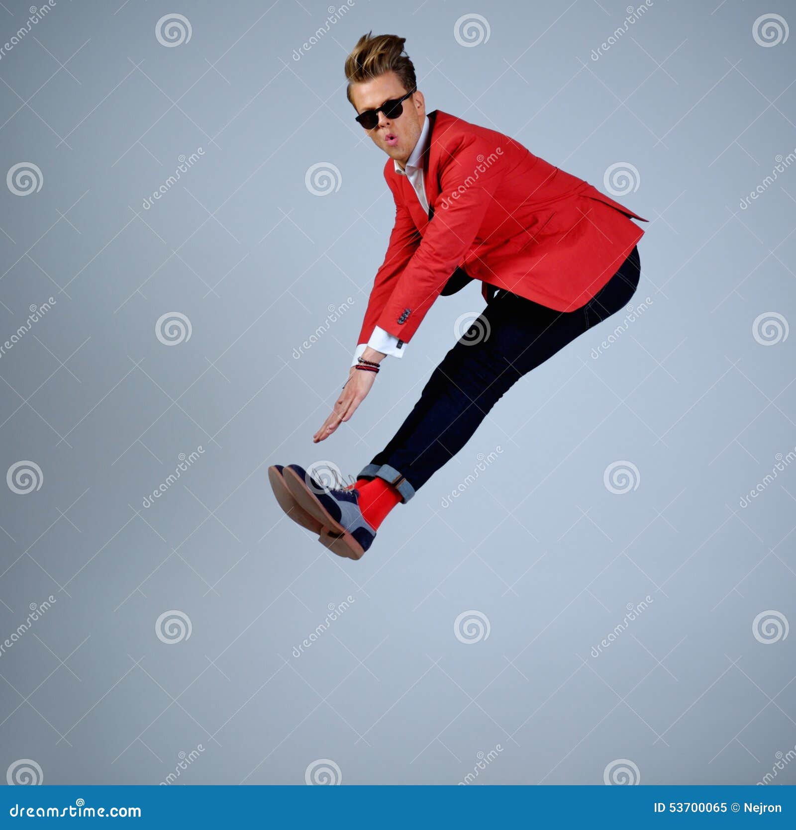 Stylish Man Having Fun Jumping Stock Image - Image of cheerful, elegant ...