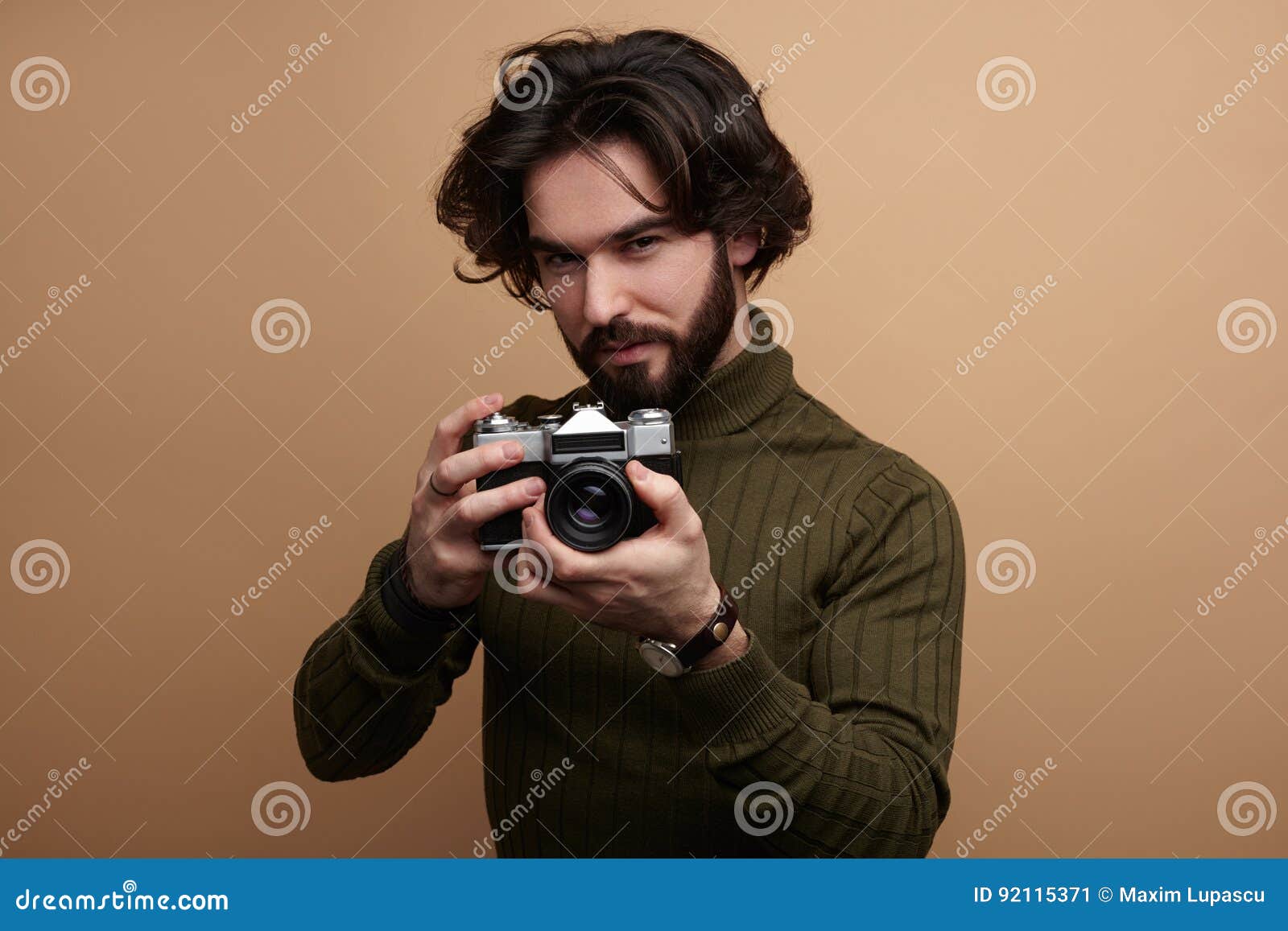 Stylish man holding camera stock image. Image of creativity - 92115371