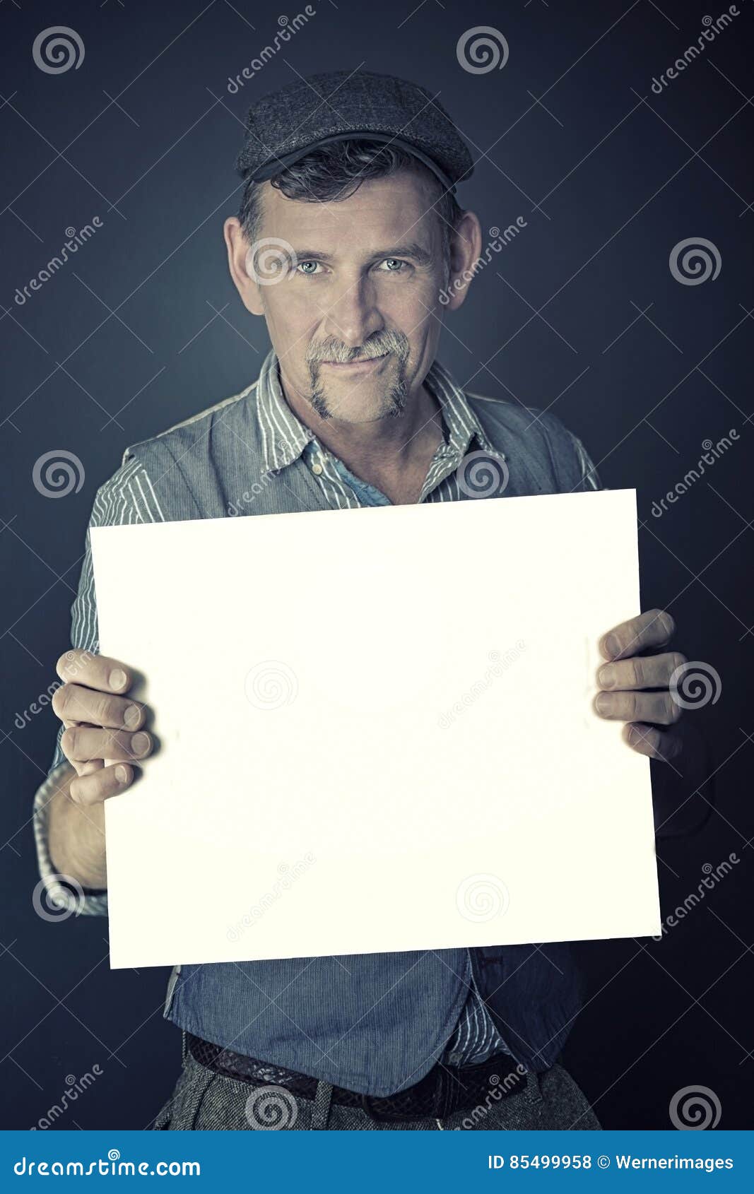 Stylish Man Holding a White Sign Stock Photo - Image of blank, portrait ...