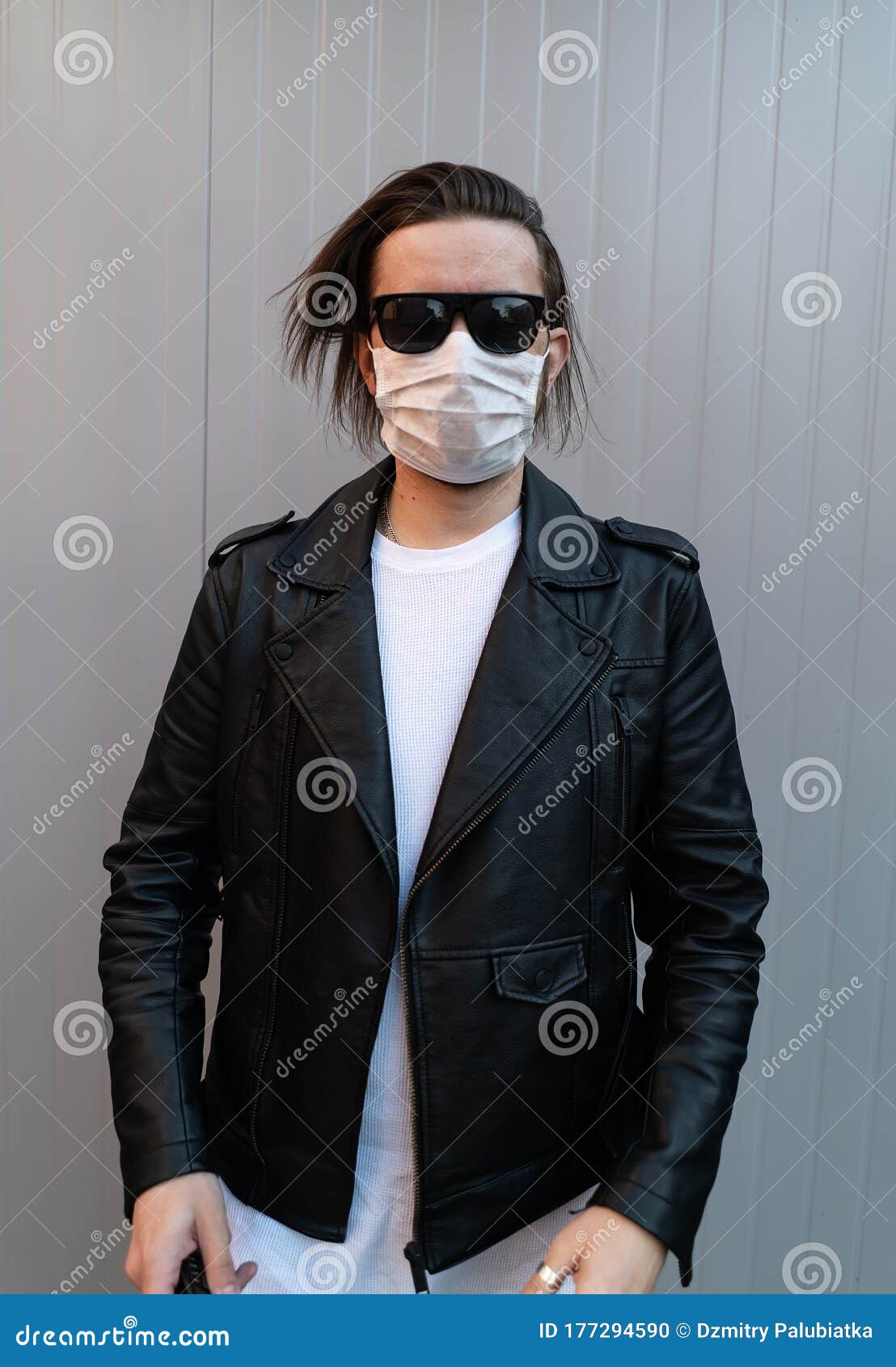 Stylish Man with Long Hair in a Protective Mask Stock Photo - Image of ...