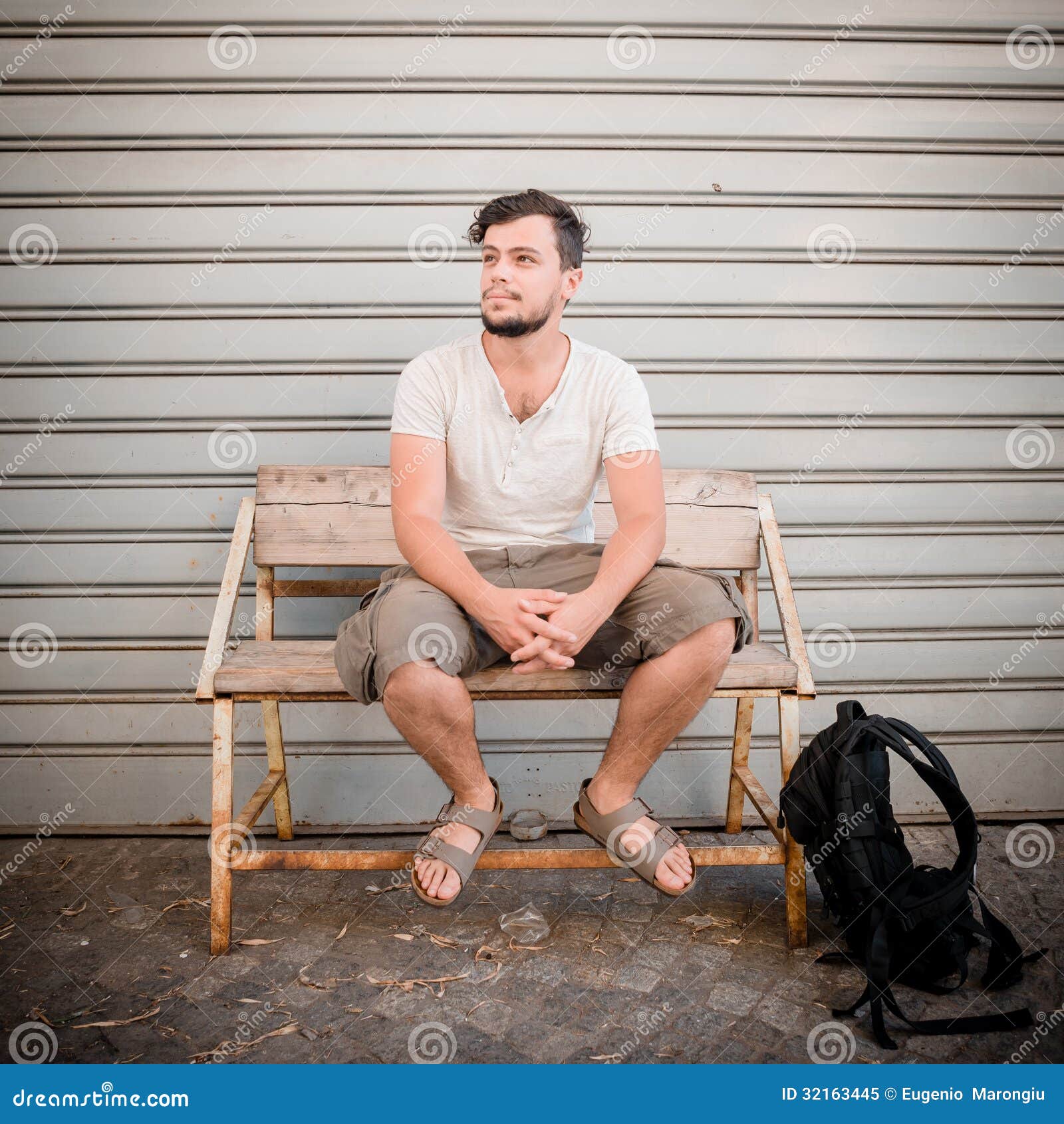 Stylish Man Sitting on a Bench Stock Image - Image of spontaneous ...