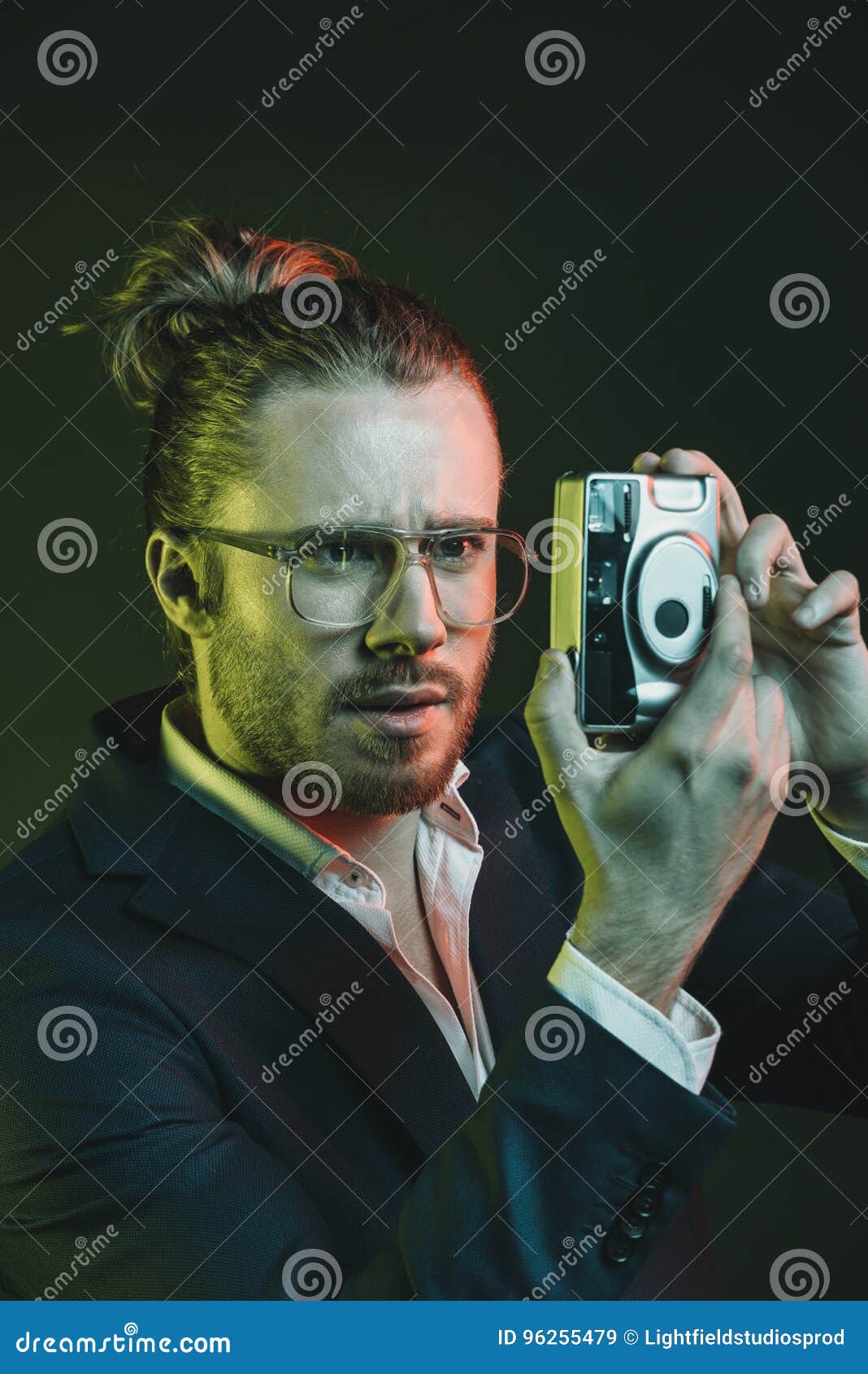 Stylish Man Taking Photo on Point-and-shoot Camera Stock Image - Image ...