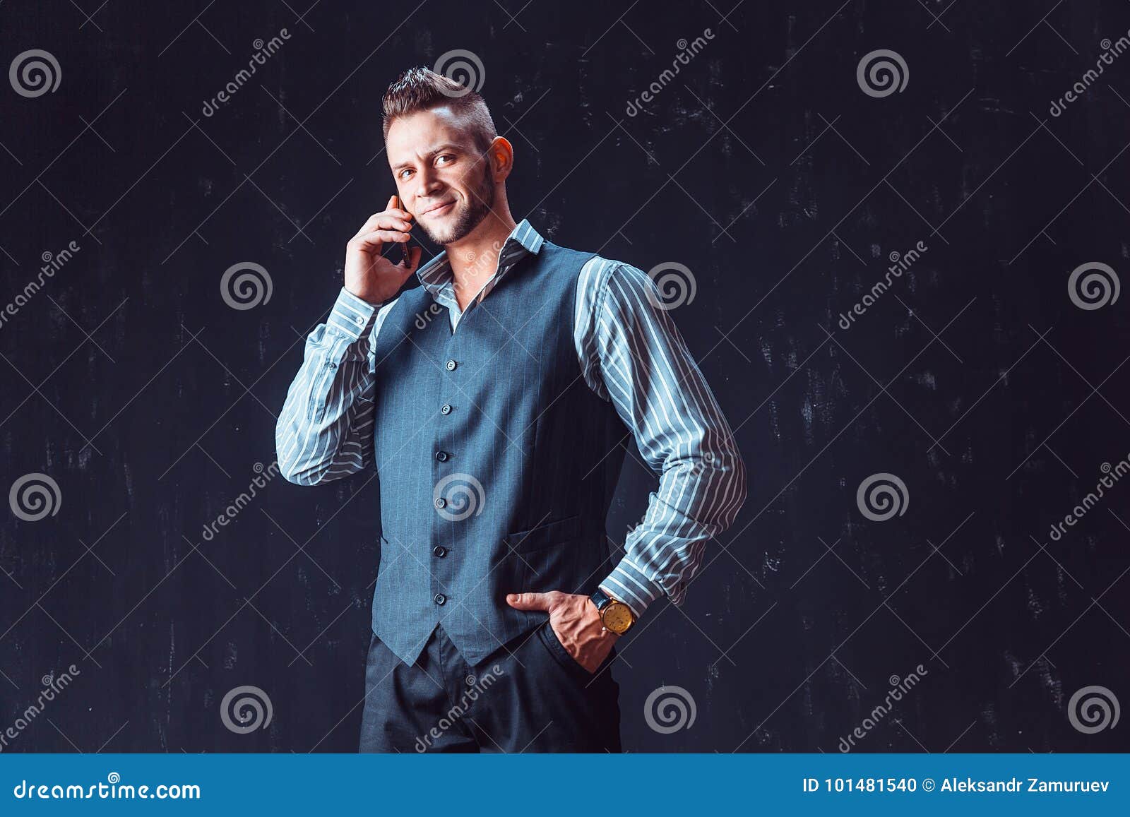 Stylish man talking phone stock photo. Image of fashionable - 101481540