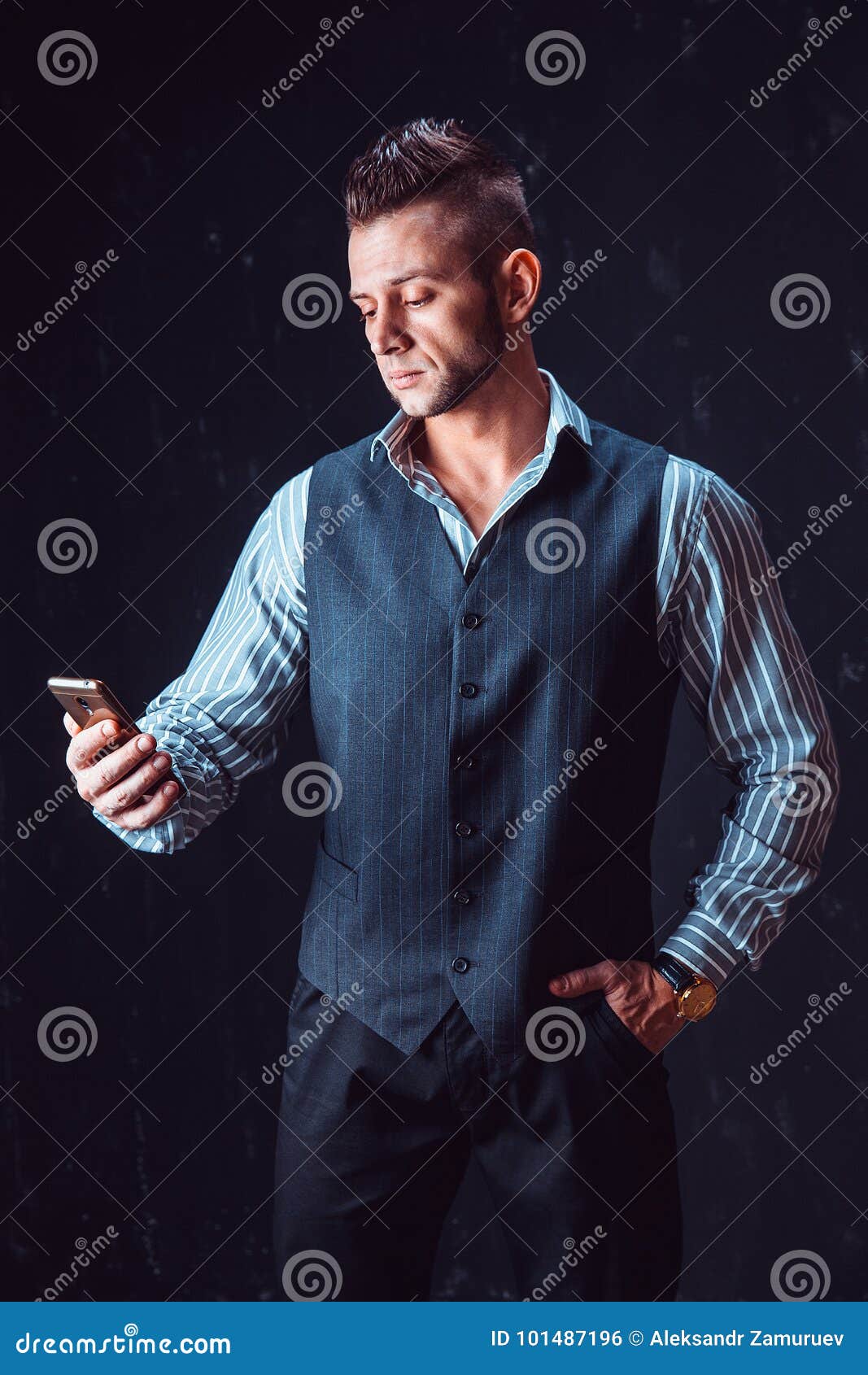 Stylish man talking phone stock photo. Image of athletic - 101487196