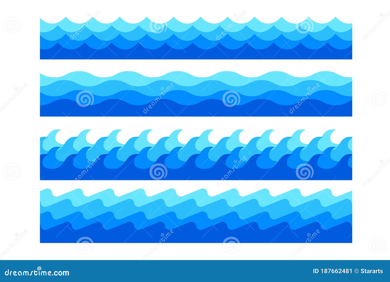 Stylish Marine Sea Waves in Different Shapes Set Stock Vector ...