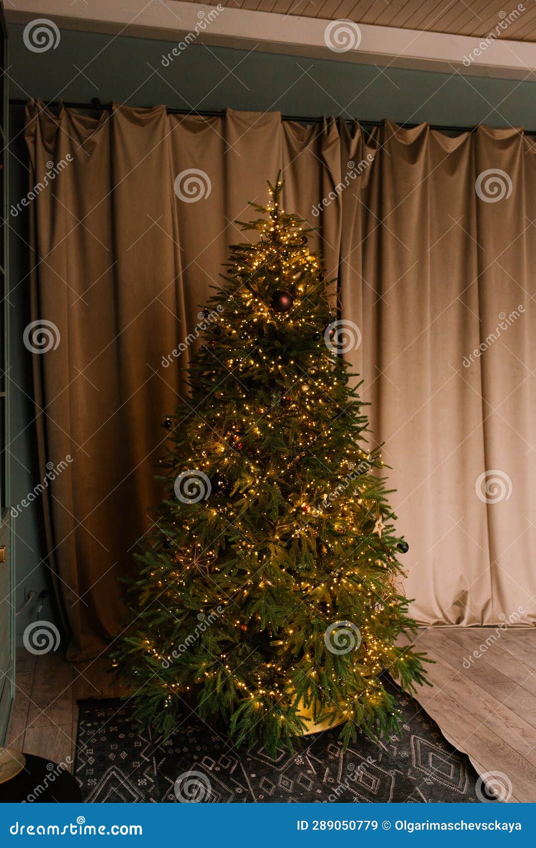 Stylish Minimalistic Christmas Tree in the Living Room Stock Image ...