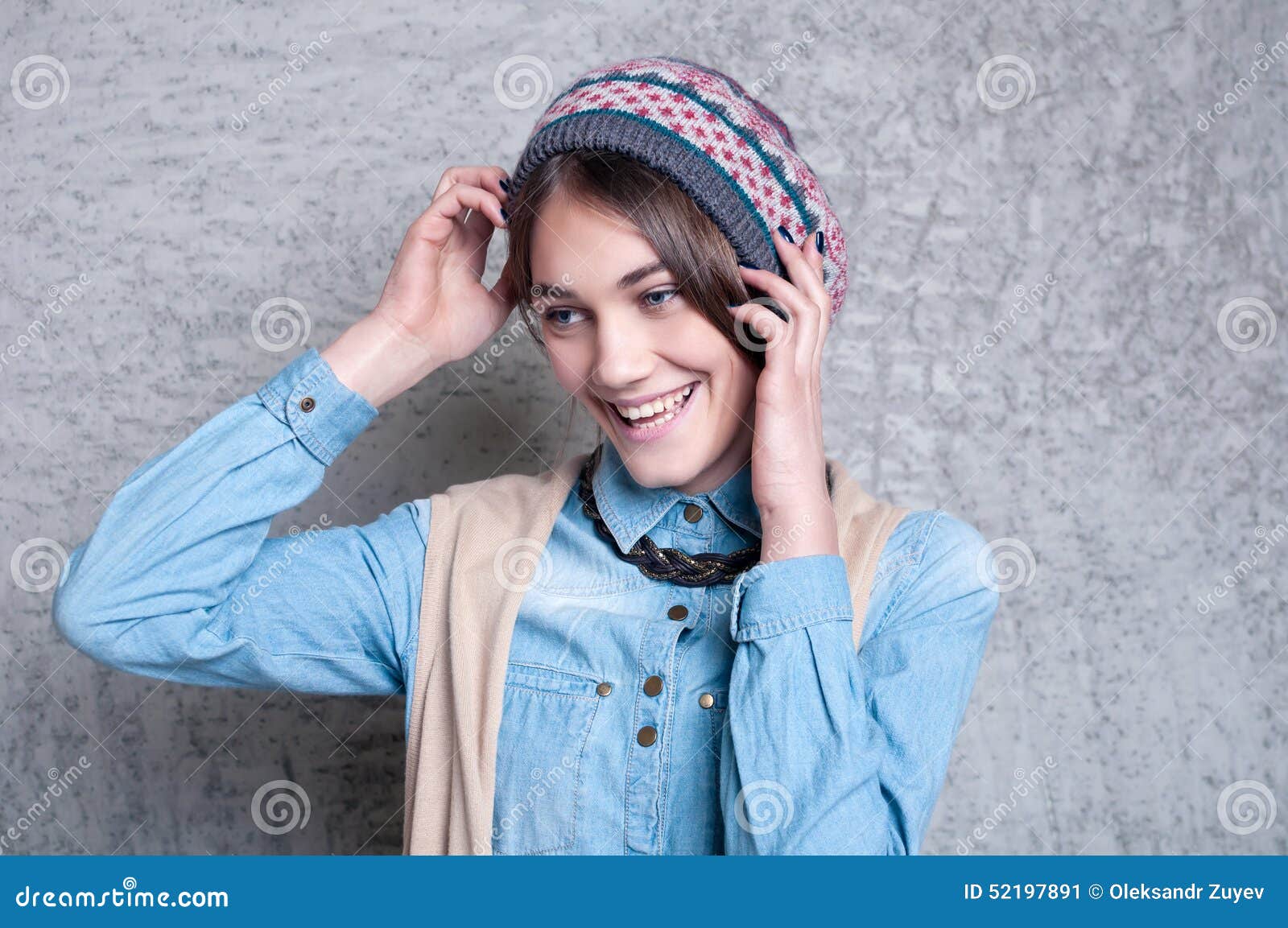 Stylish Model in a Knitted Hat Stock Image - Image of home, beautiful ...