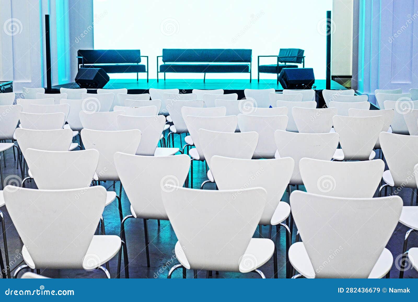Stylish Modern Conference Room with White Chairs. Stock Image - Image ...