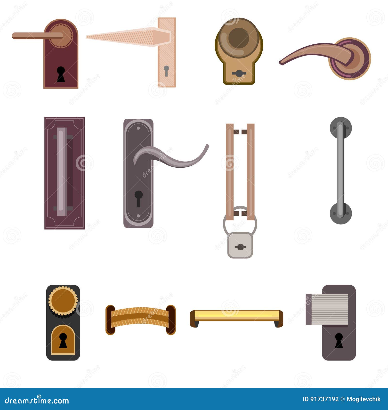 Stylish Modern Door Handles Collection Stock Vector - Illustration of ...