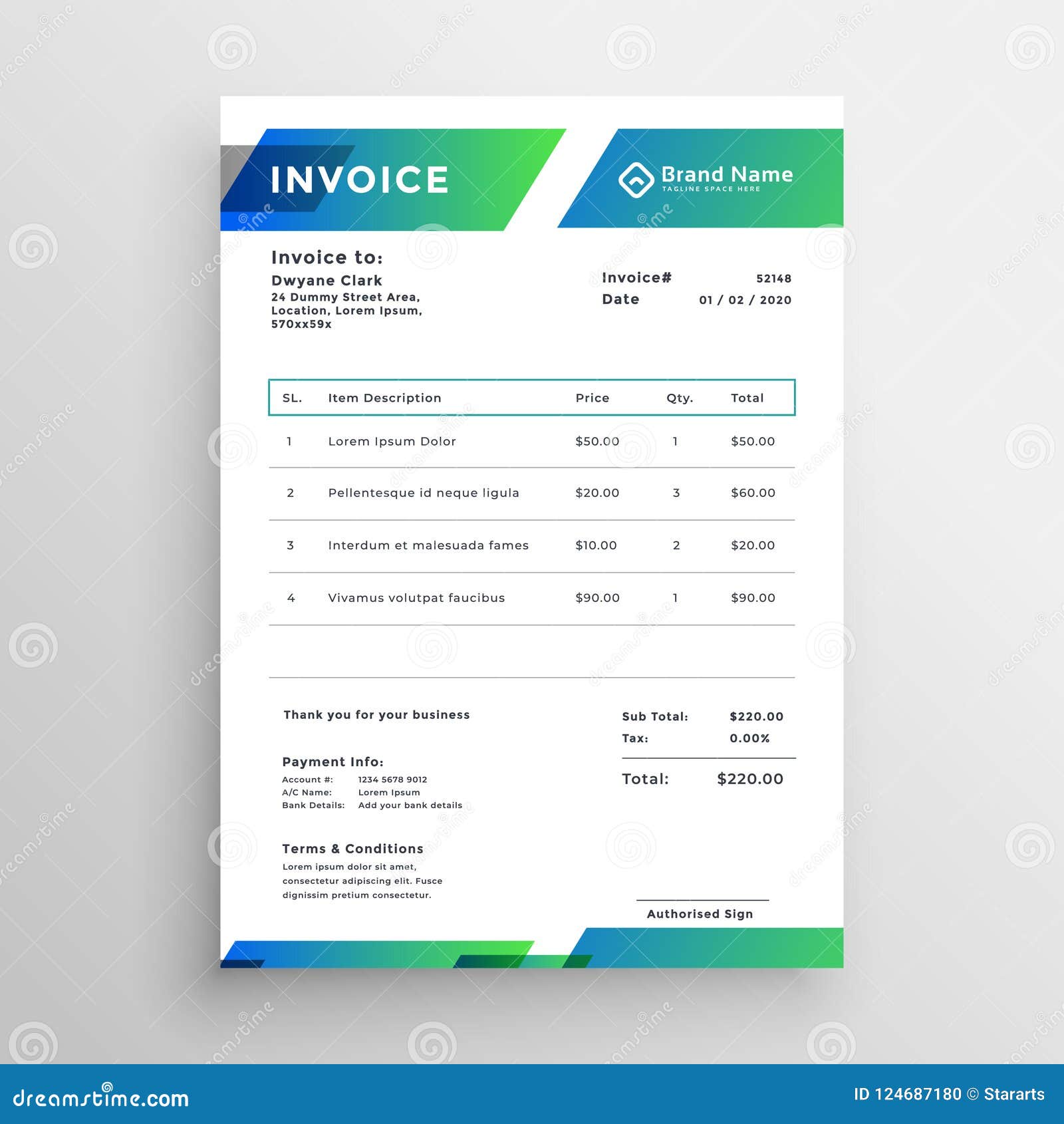 Modern Invoice Template Layout Design. Vector Illustration ...
