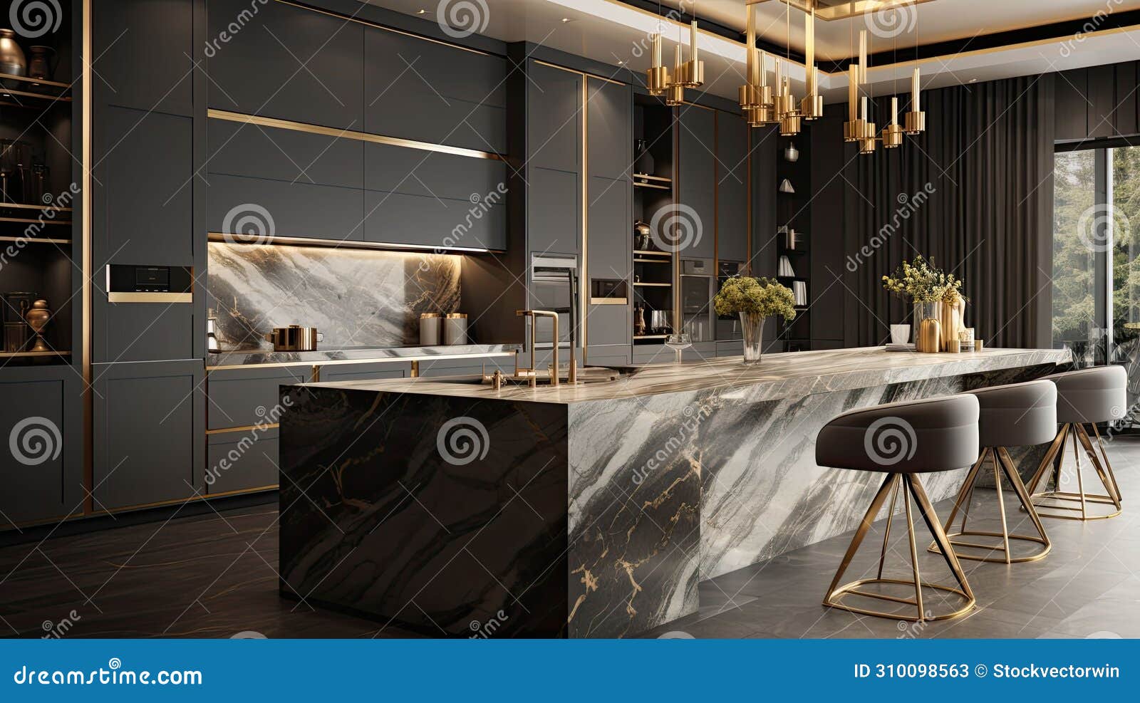 Stylish Modern Kitchen Background Stock Illustration - Illustration of ...