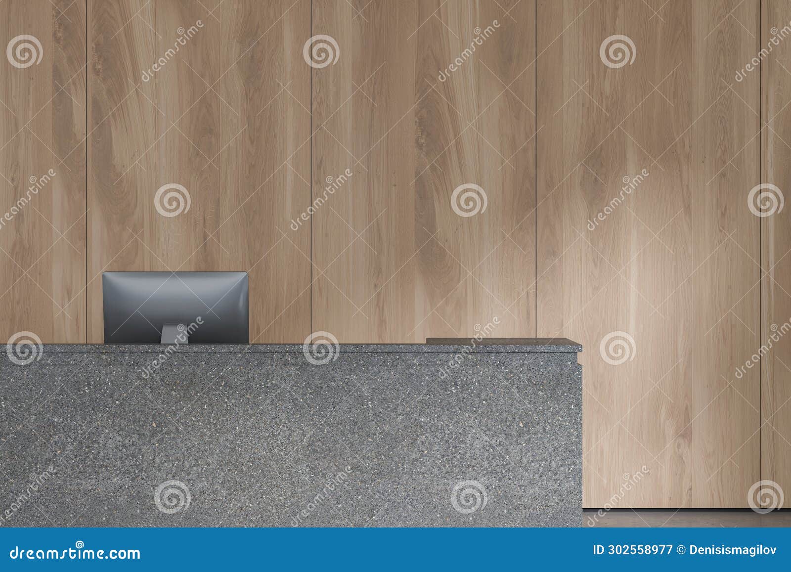 Stylish Modern Office Reception Interior Stone Desk and Pc Computer ...