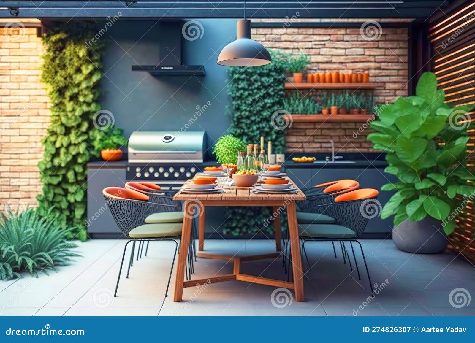 A Stylish and Modern Outdoor Space with a Barbecue Grill and a Dining ...