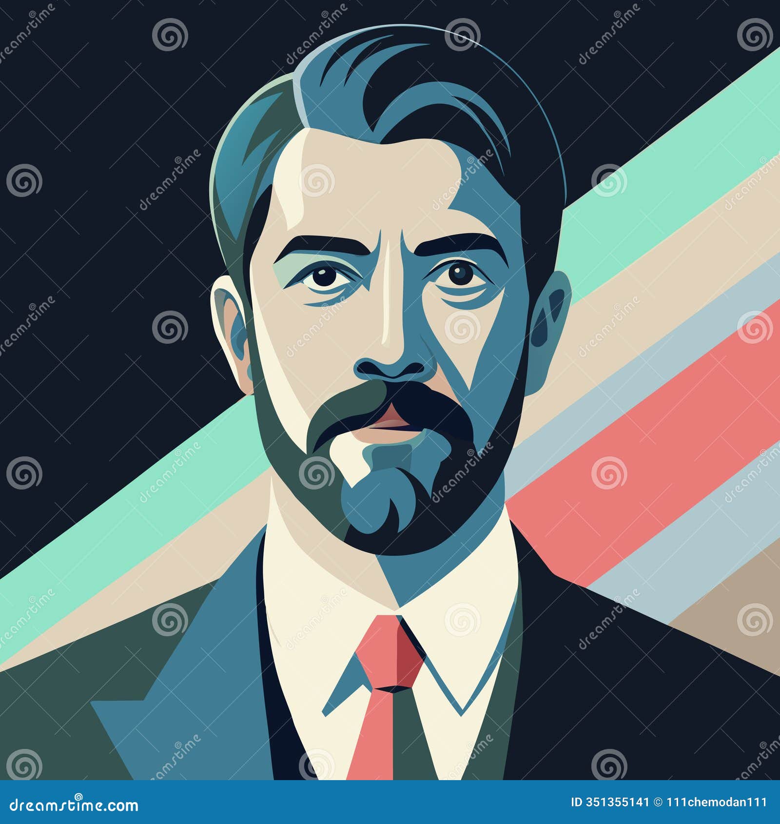 Stylish Modern Portrait of a Bearded Man in a Suit Stock Illustration ...