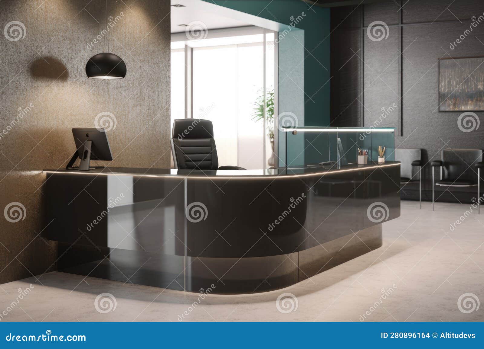 Stylish and Modern Reception Desk, with Sleek Computer and Wireless ...