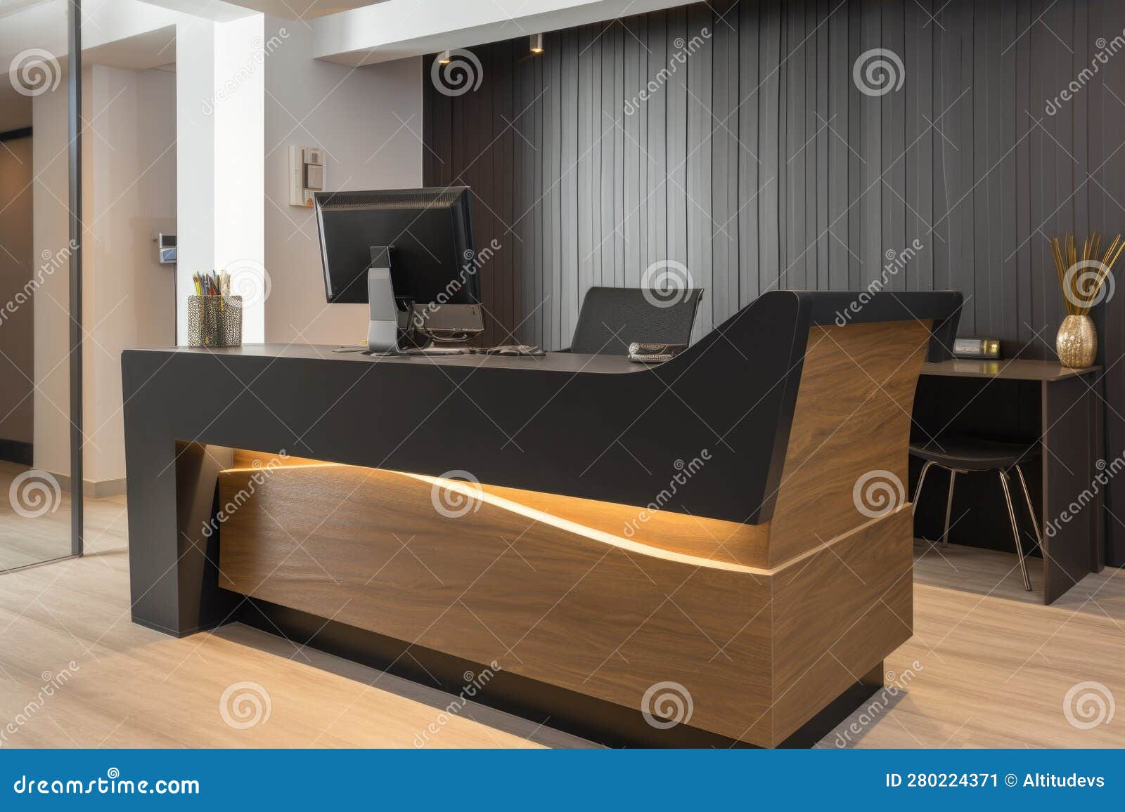 Stylish and Modern Reception Desk, with Sleek Computer and Wireless ...