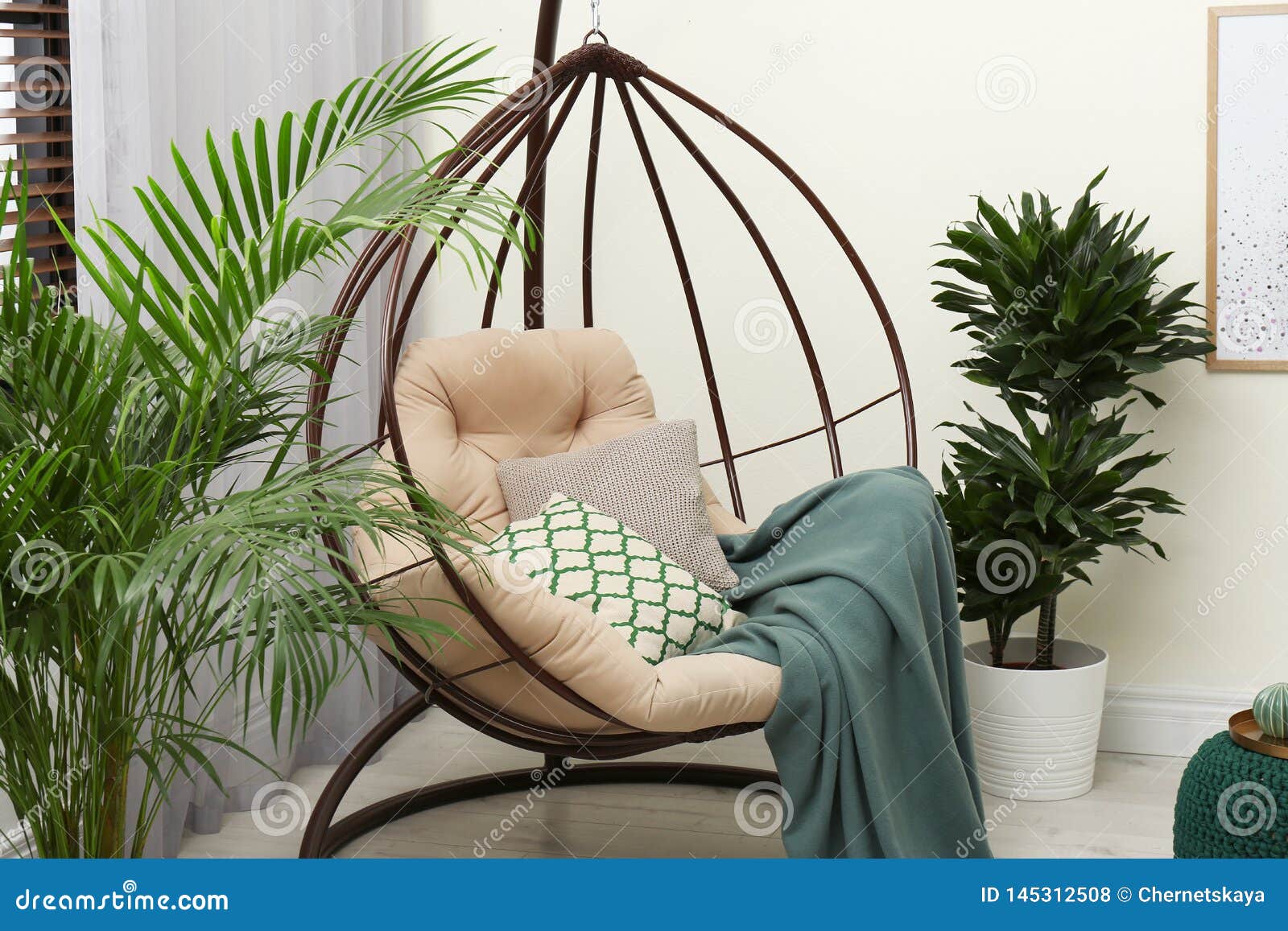 Stylish Room Interior with Swing Chair Stock Photo - Image of lounge ...