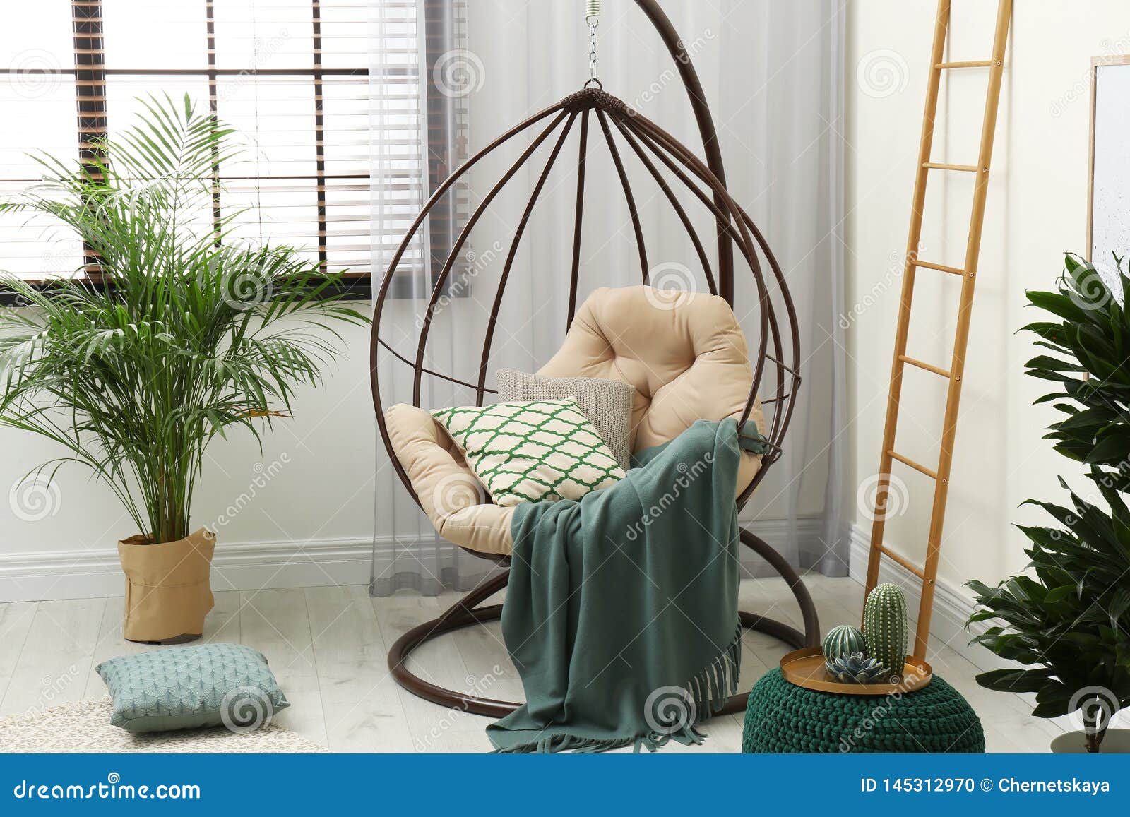 Stylish Room Interior with Swing Chair Stock Photo - Image of cozy ...