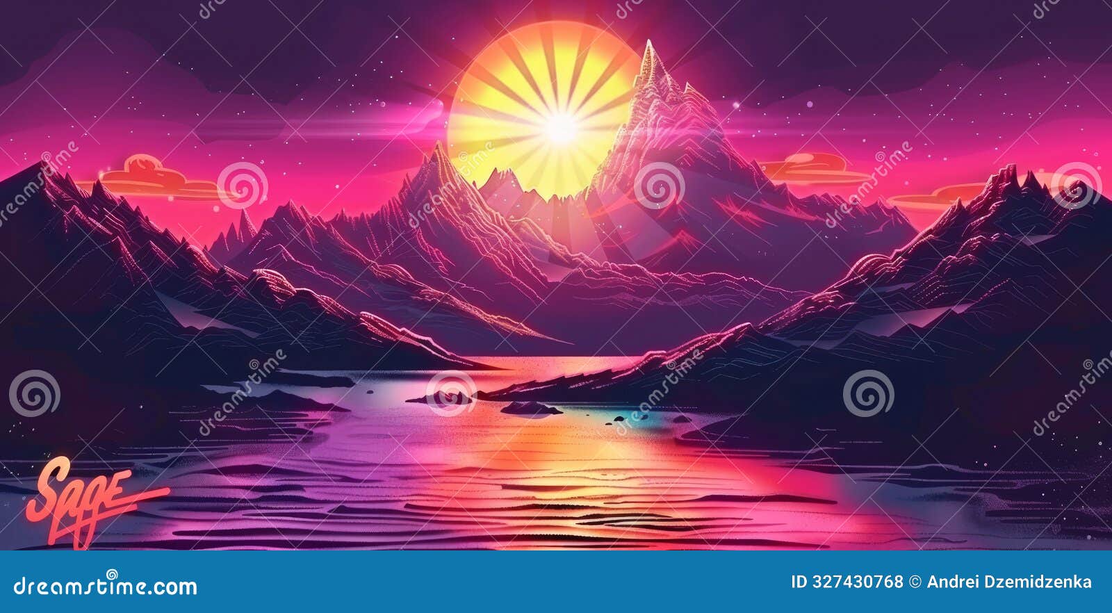 Stylish Mountain Synthwave Retrowave Wallpaper, Stoc Stock Illustration ...