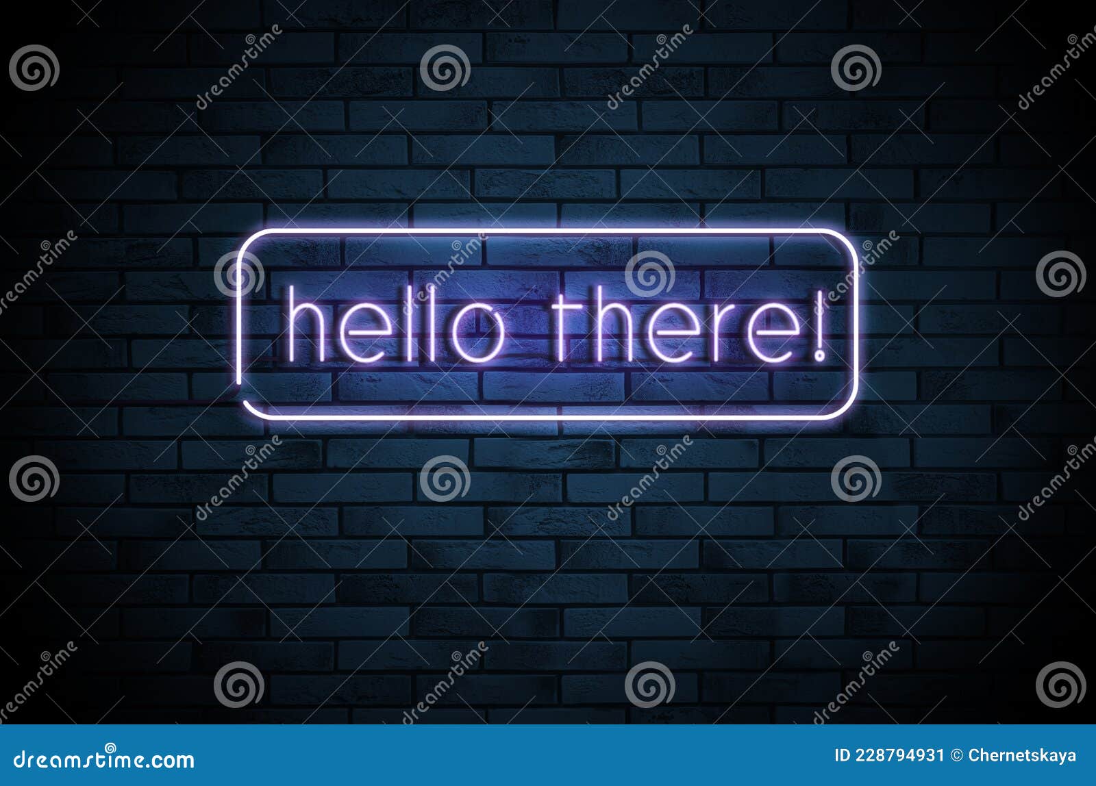 Stylish Neon Sign with Phrase Hello There on Brick Wall Stock Image ...