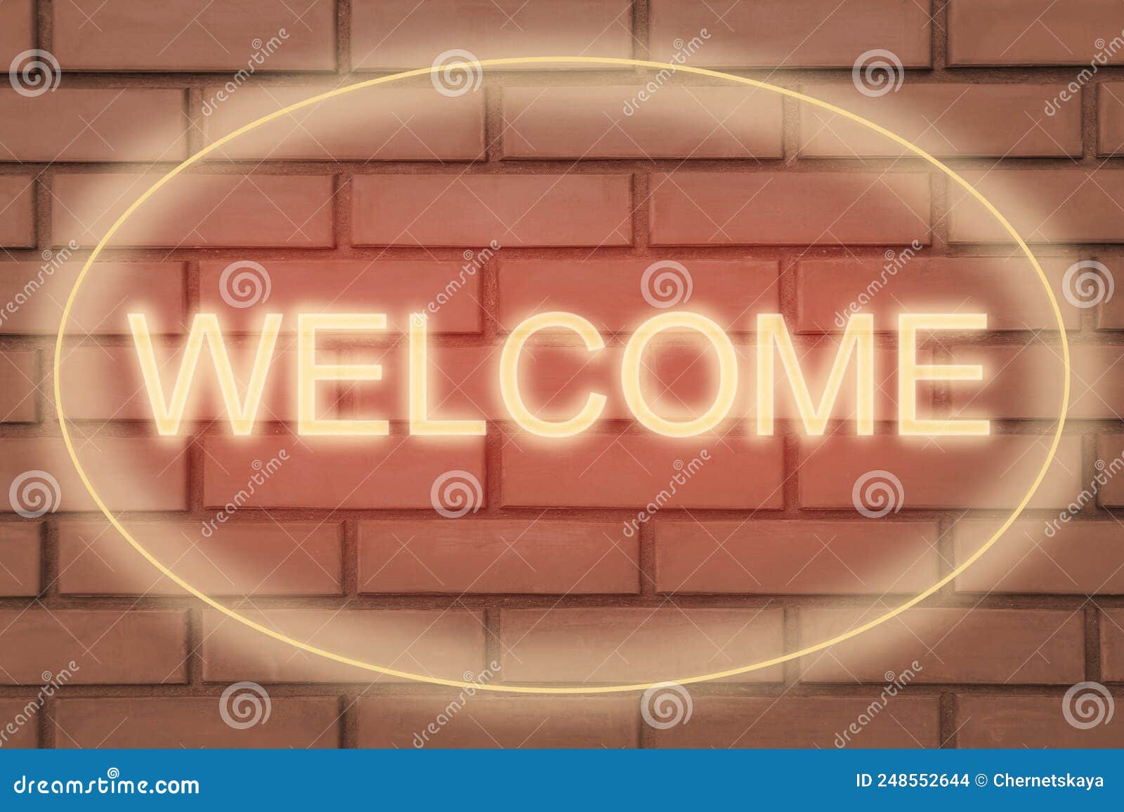 Stylish Neon Sign With Phrase Hello World On Brick Wall Stock Image ...
