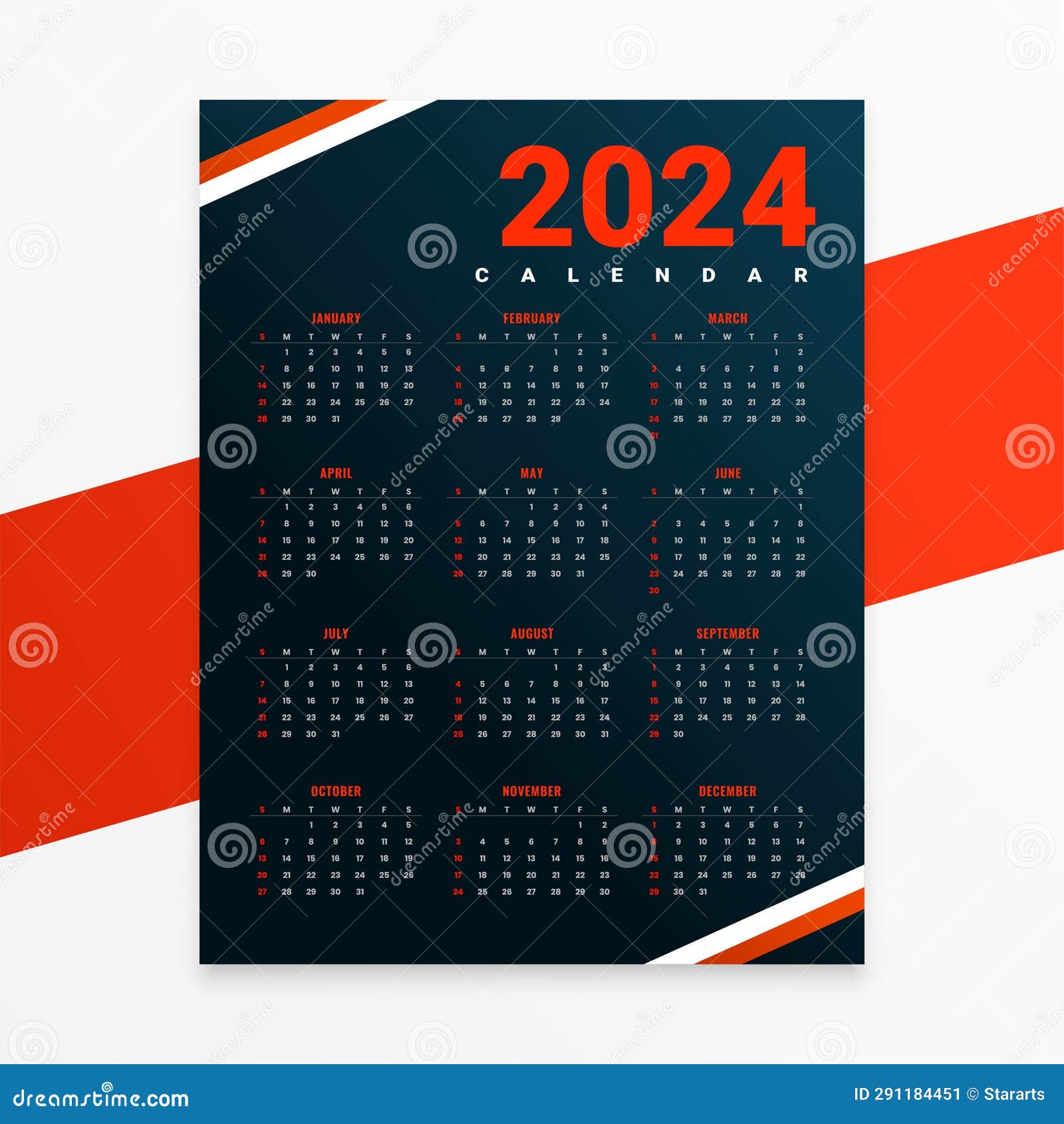 Stylish 2024 New Year Calendar Template for Time Management Stock ...