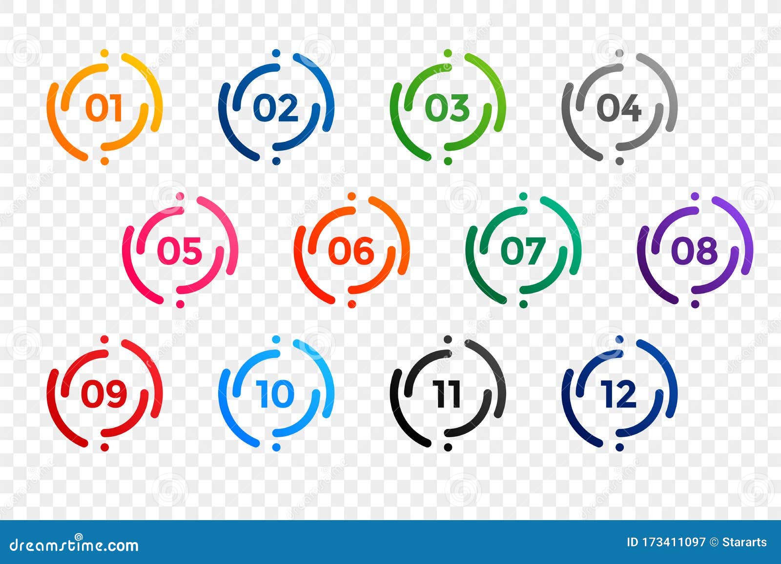 Stylish One To Twelve Bullet Points Number Set Stock Vector ...