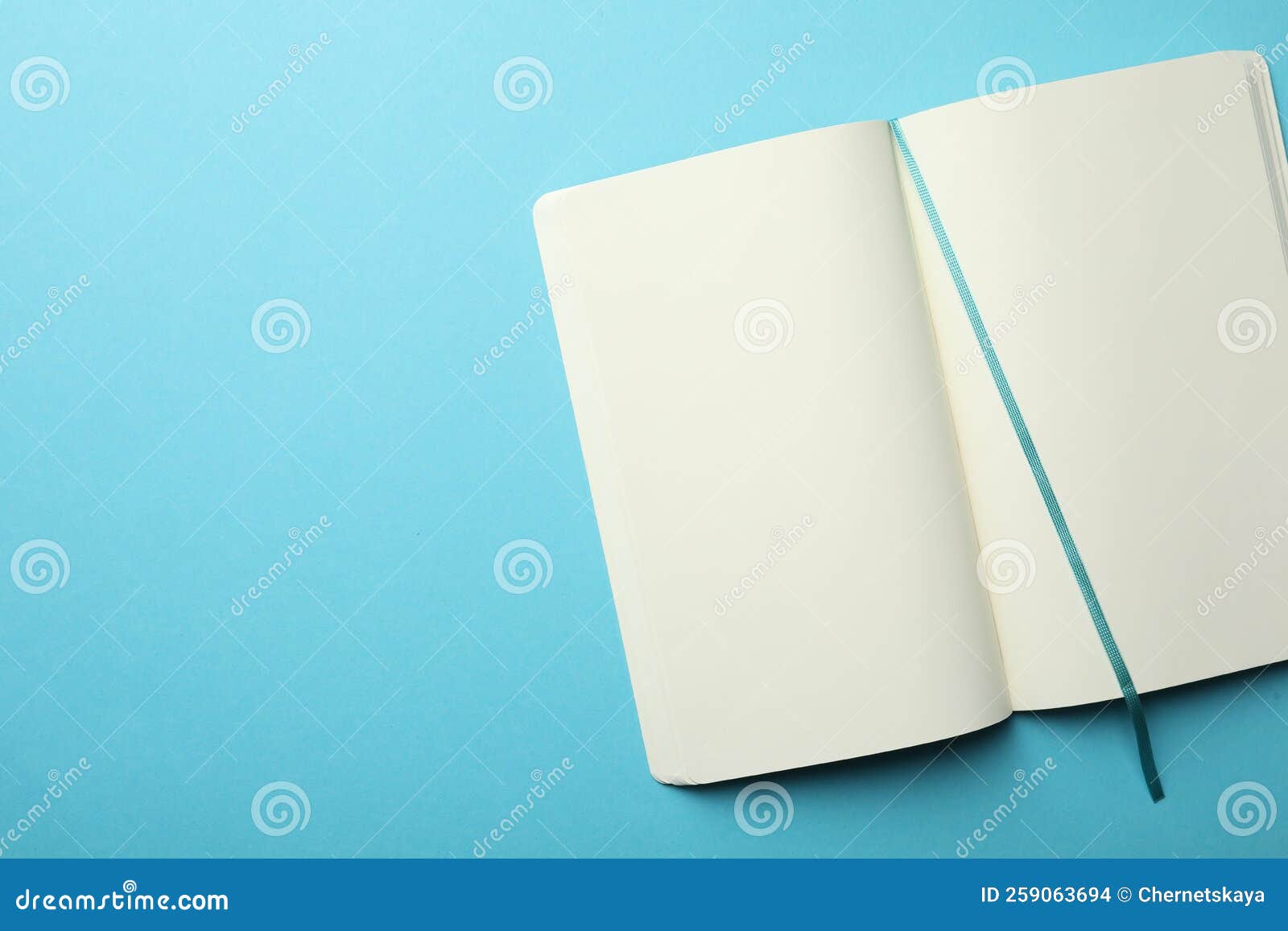 Stylish Open Notebook with Blank Sheets on Light Blue Background, Top ...
