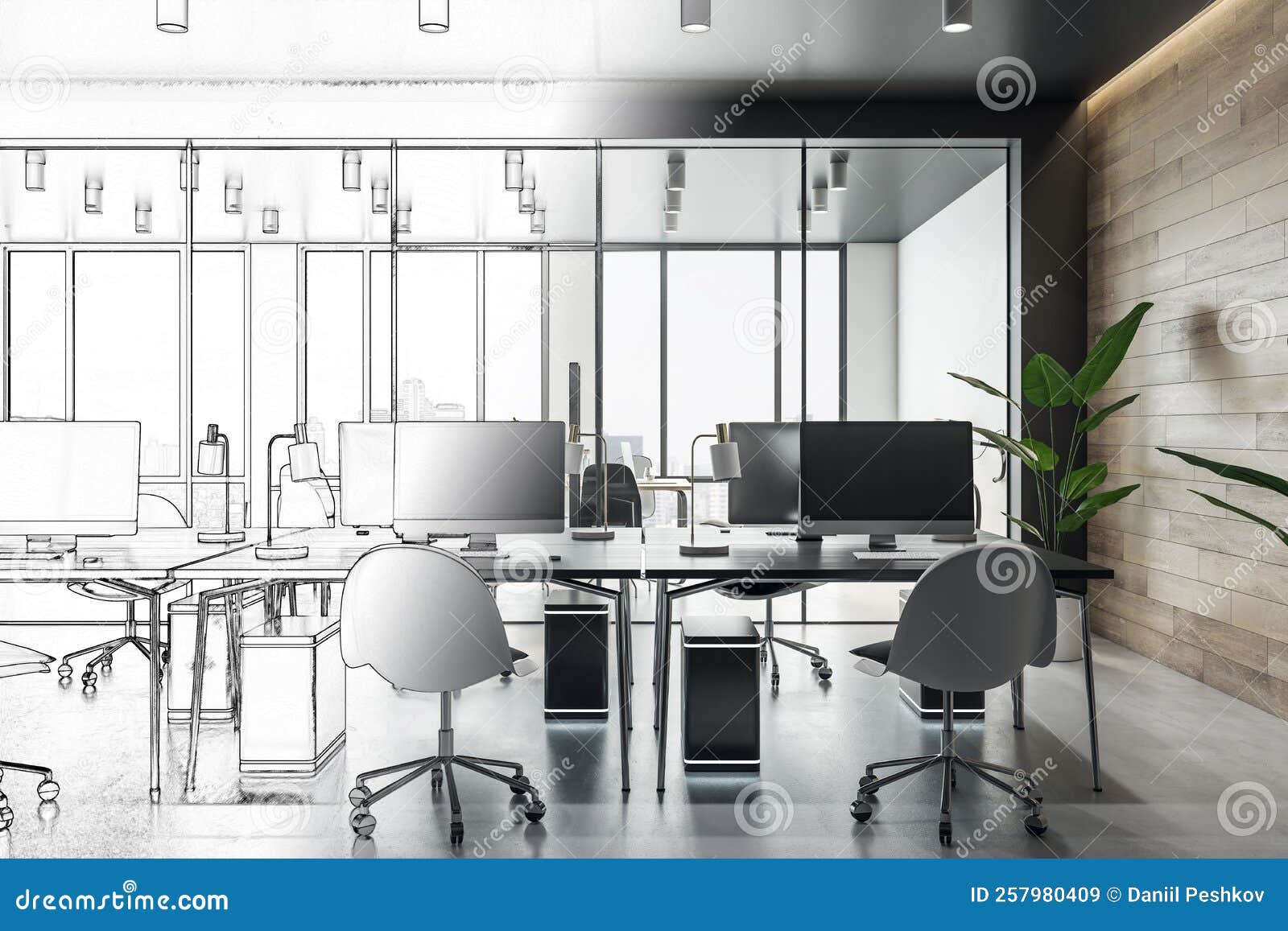 Stylish Open Space Office Design Project Development with Wooden Wall ...