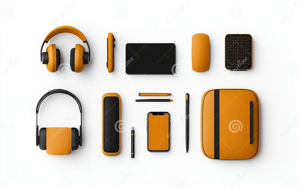 Stylish Orange Tech Gear on White Background Stock Illustration ...
